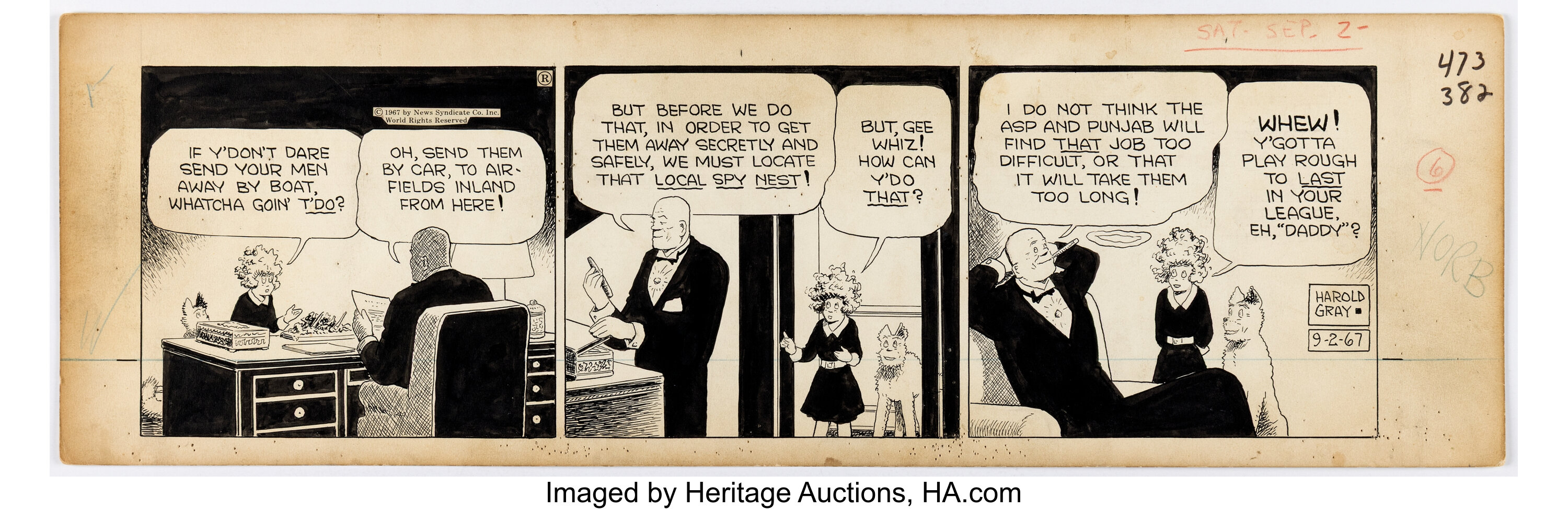 Harold Gray Little Orphan Annie Daily Comic Strip Original Art | Lot ...