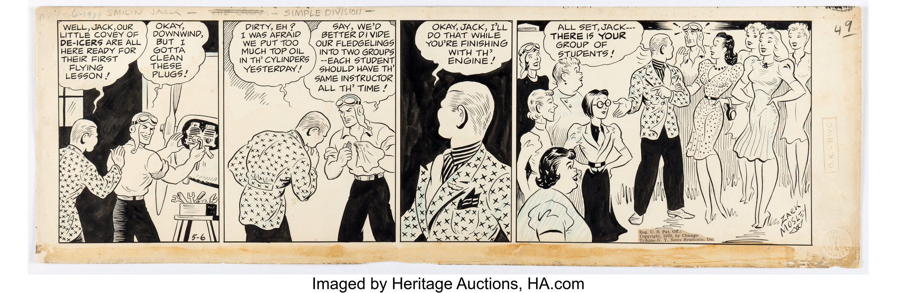 Zack Mosley Smilin' Jack Daily Comic Strip Original Art 5-6-39 | Lot ...