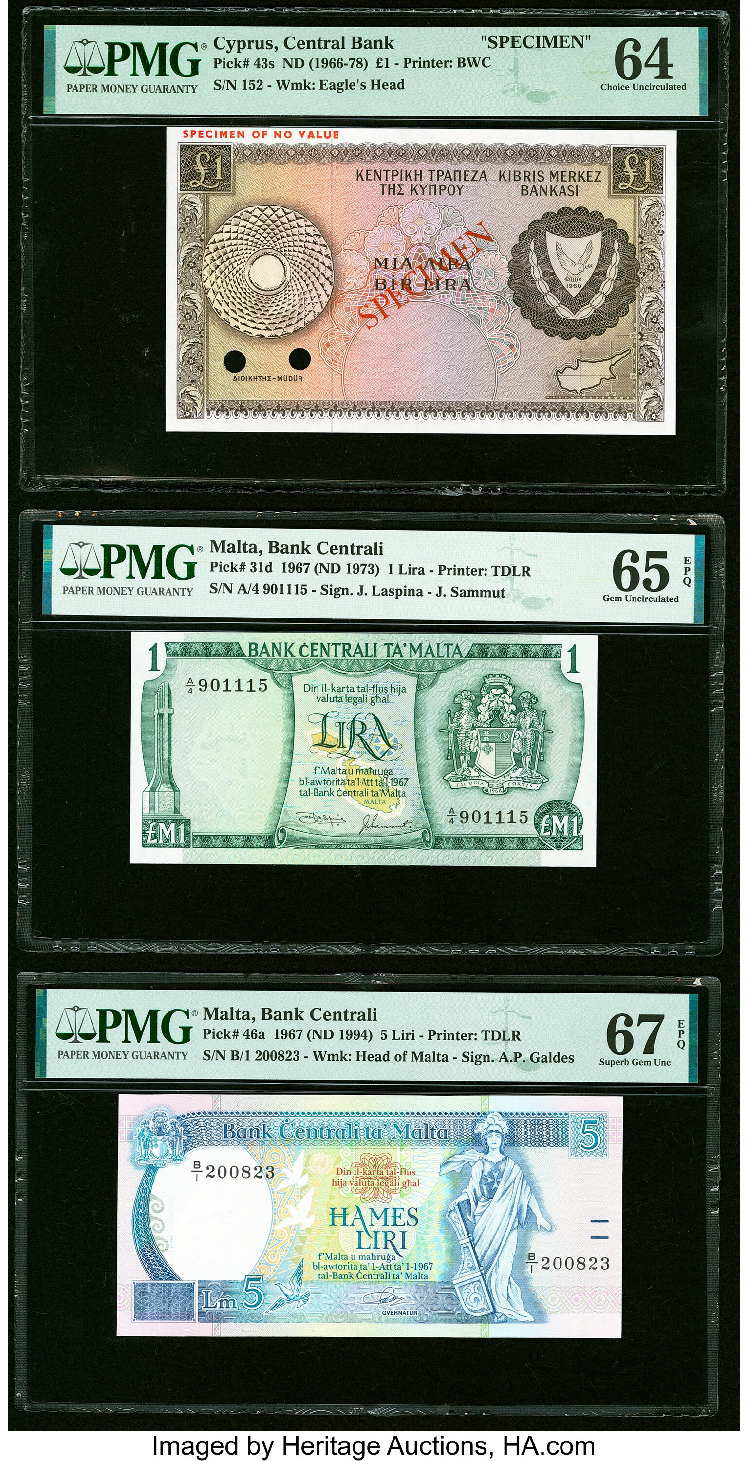 Cyprus Central Bank of Cyprus 1 Pound ND (1966-78) Pick 43s | Lot ...