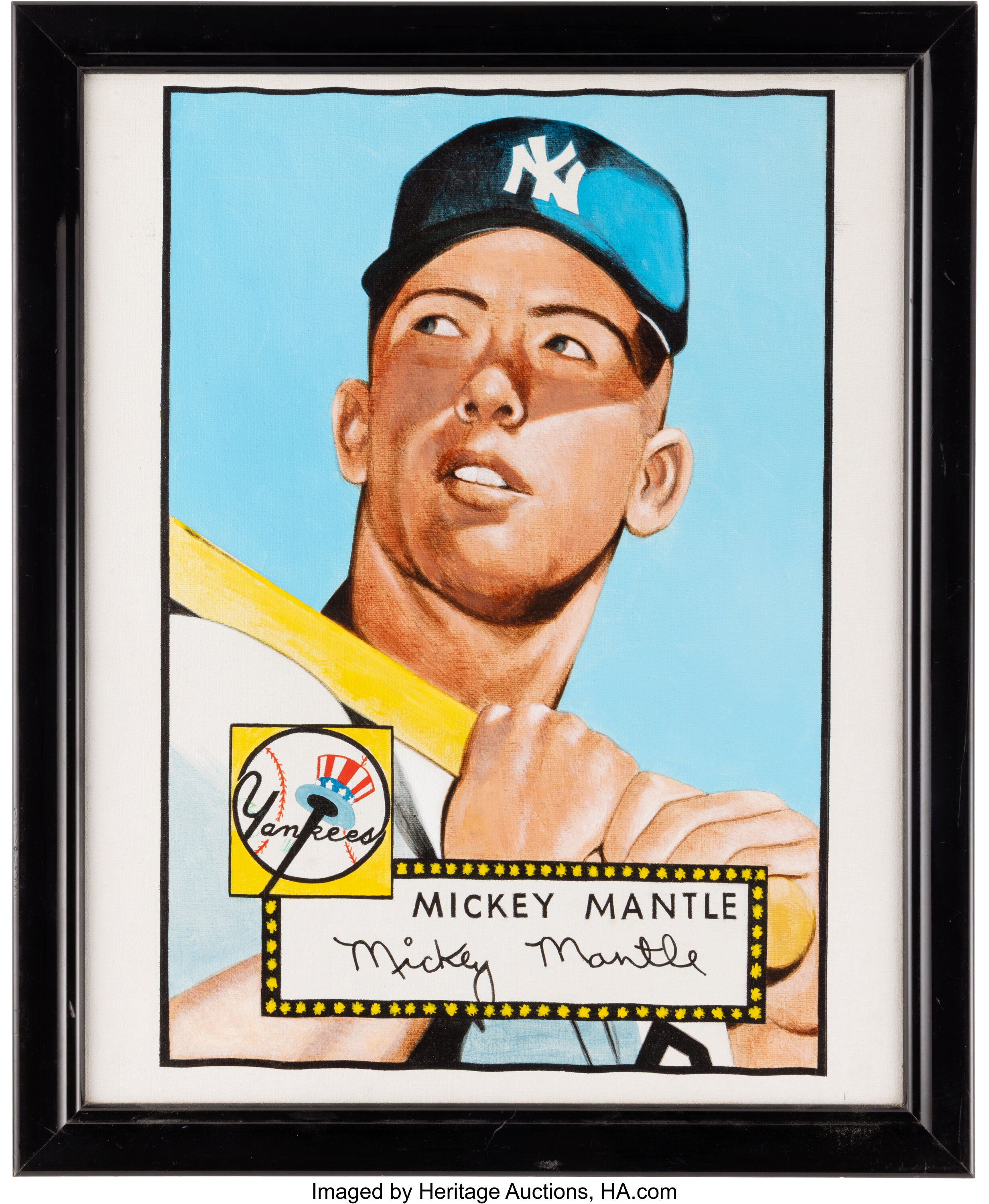 1990's Mickey Mantle '52 Topps Original Artwork by Leon Wolf.... | Lot ...