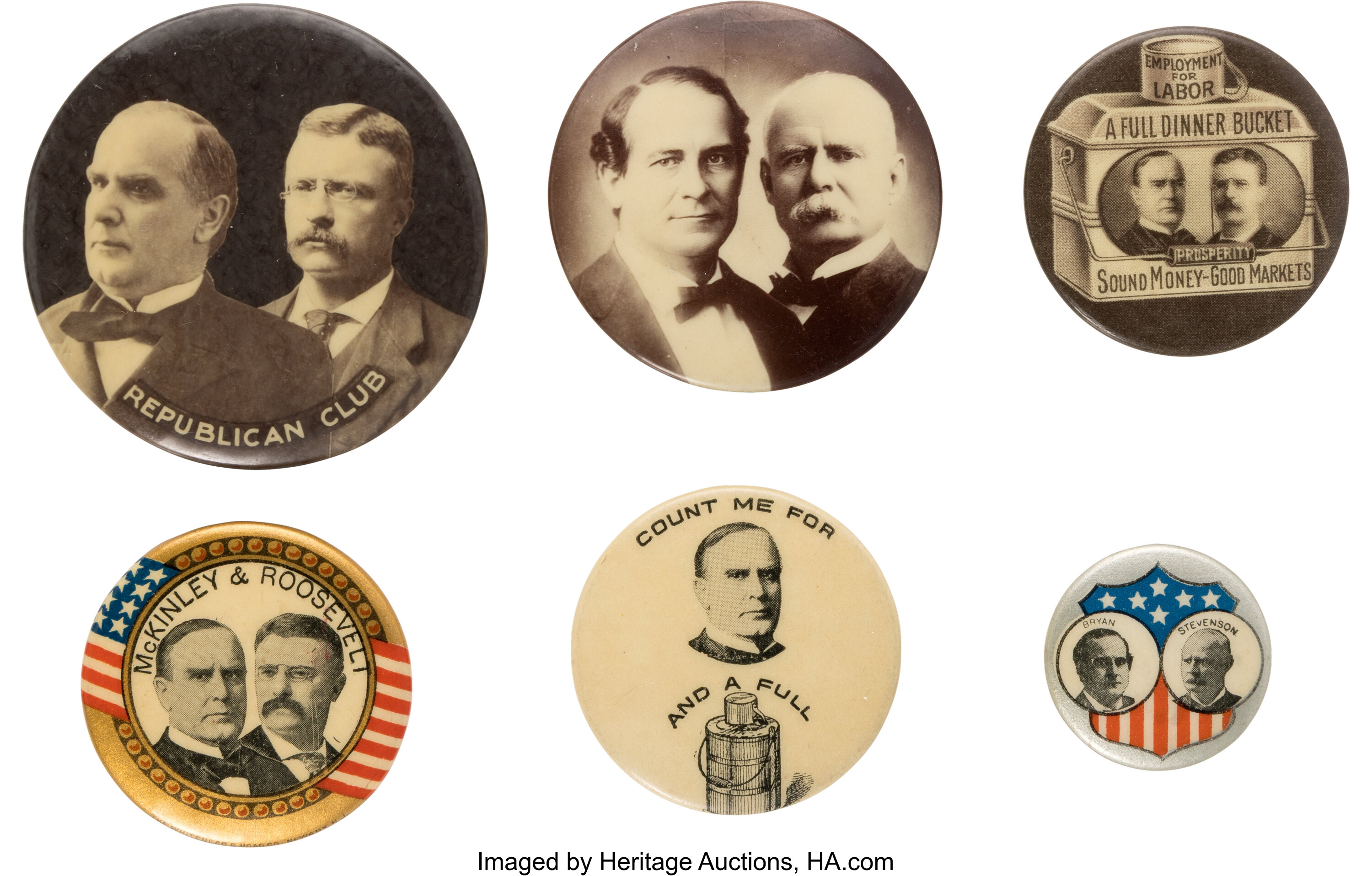 William McKinley and William Jennings Bryan: Group of 6 Buttons. | Lot ...