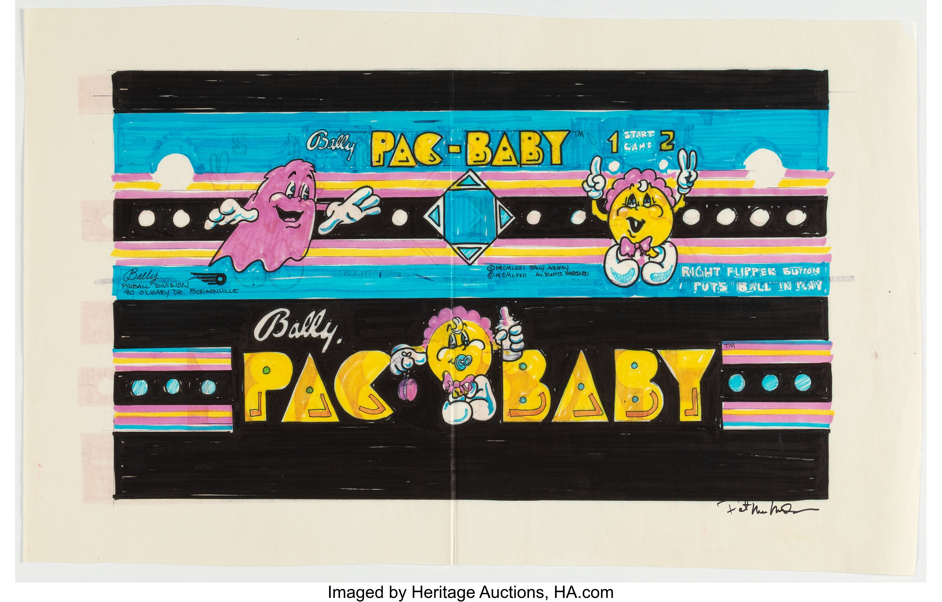 Baby Pac-Man Game Original Concept Art, Promotional Sign, & Cabinet ...