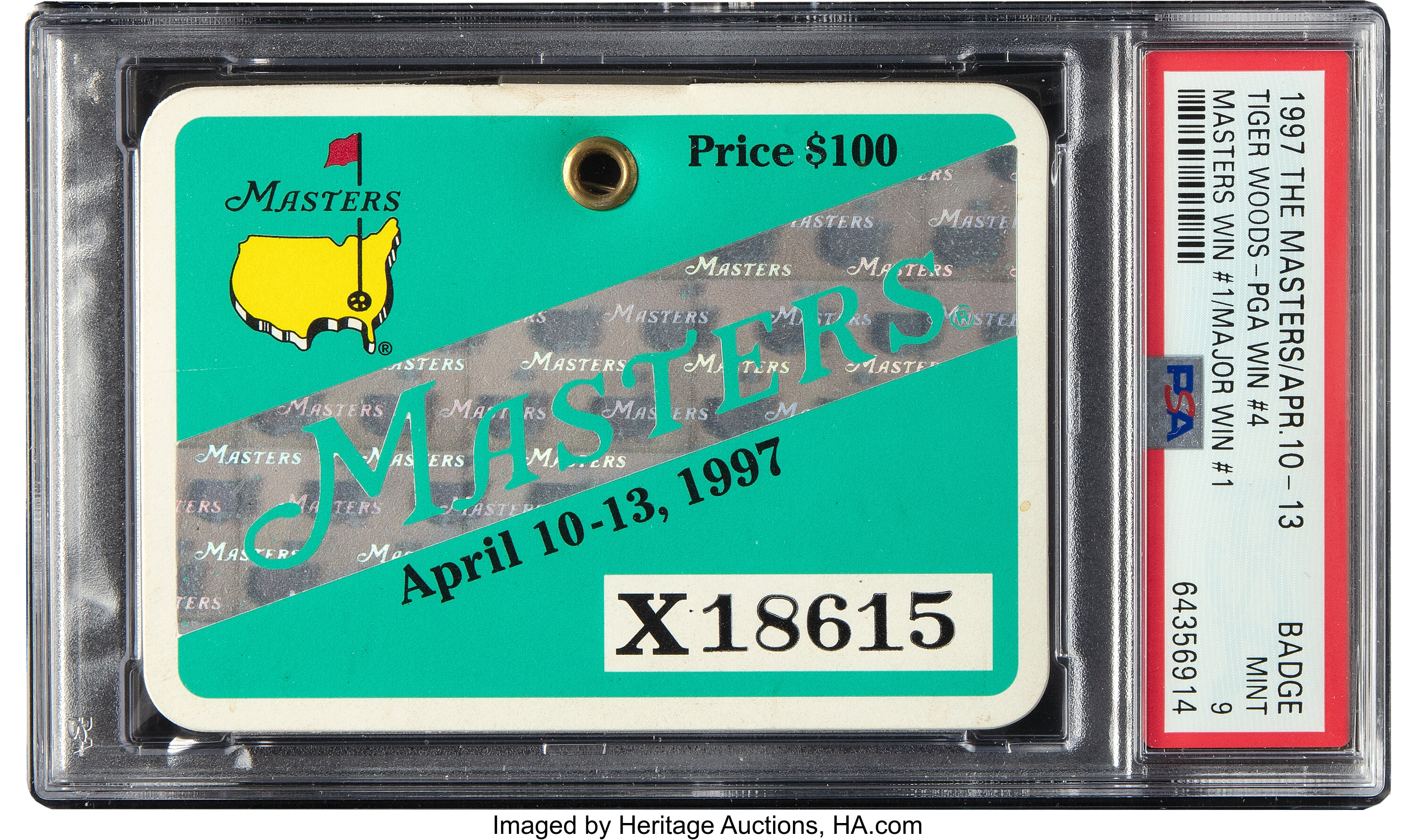 1997 Masters Badge - Tiger Woods First Major Win, PSA Mint 9. ... | Lot ...