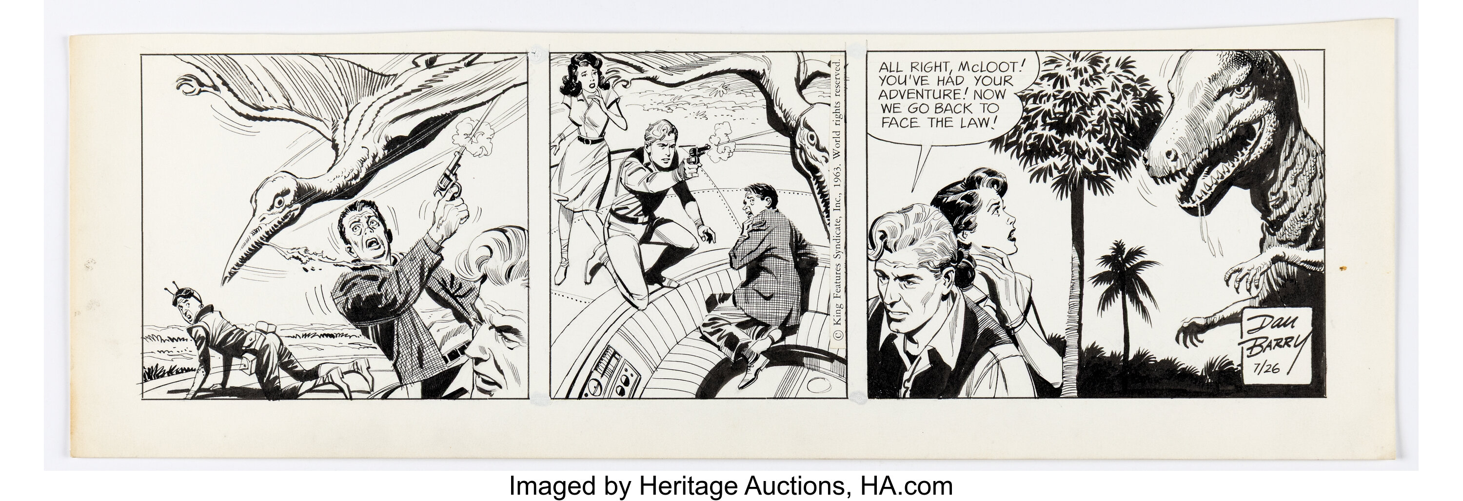 Dan Barry Flash Gordon Daily Comic Strip Original Art dated 7-26-63 ...