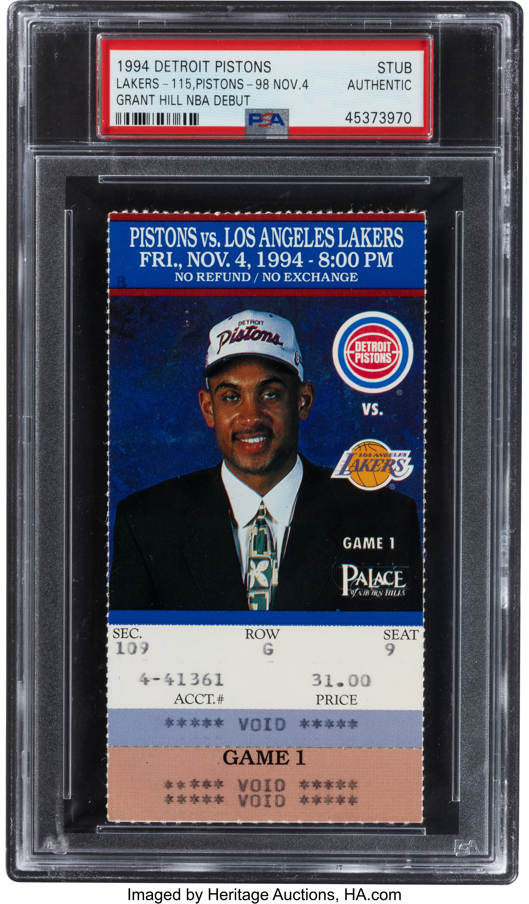 1994 Detroit Pistons Grant Hill NBA Debut Ticket Stub, PSA | Lot #83470 ...