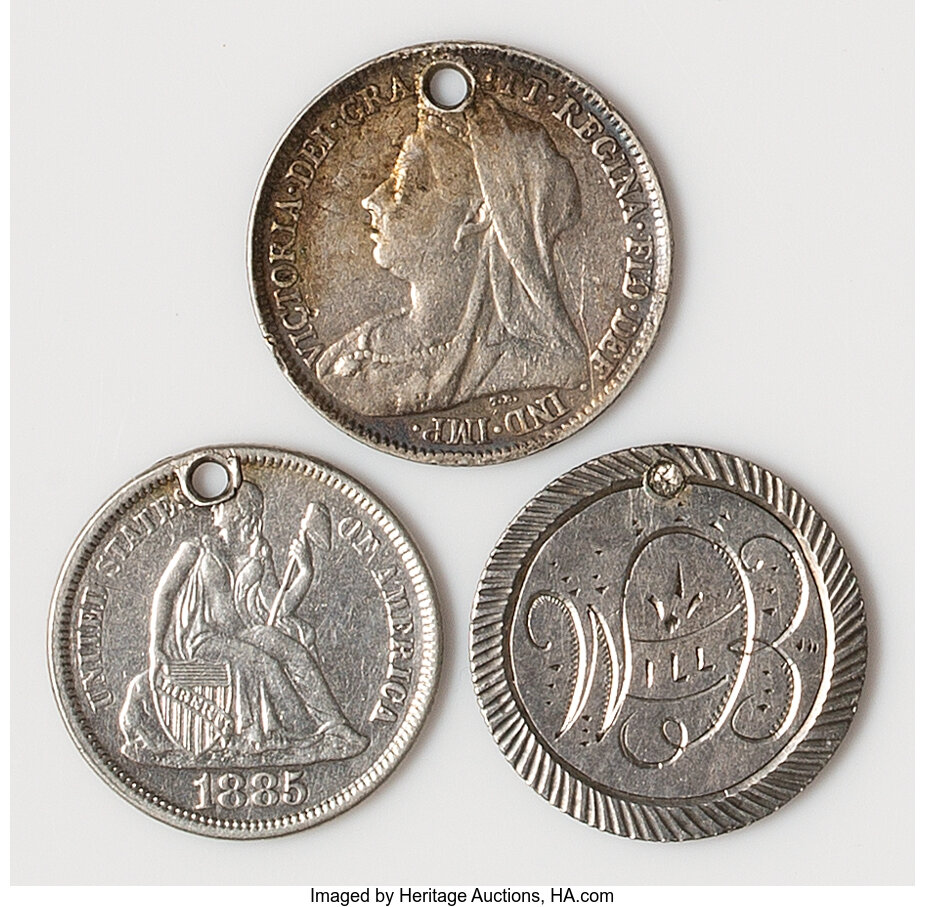 Three Love Tokens, One on a British Sixpence. The British coin is | Lot ...