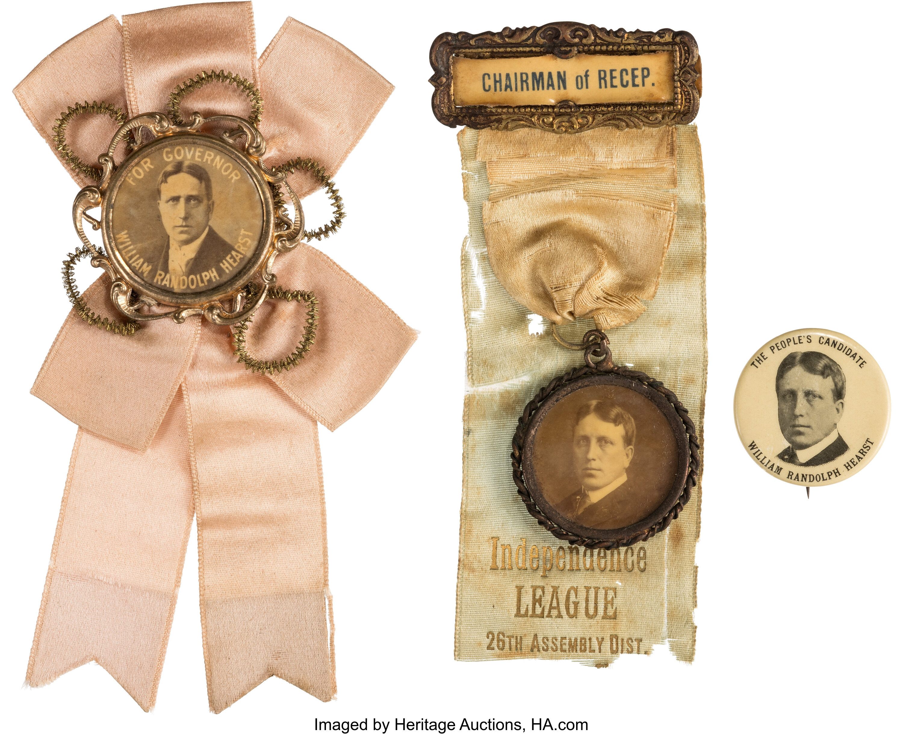 William Randolph Hearst: Two Ribbon Badges and Political Button ...