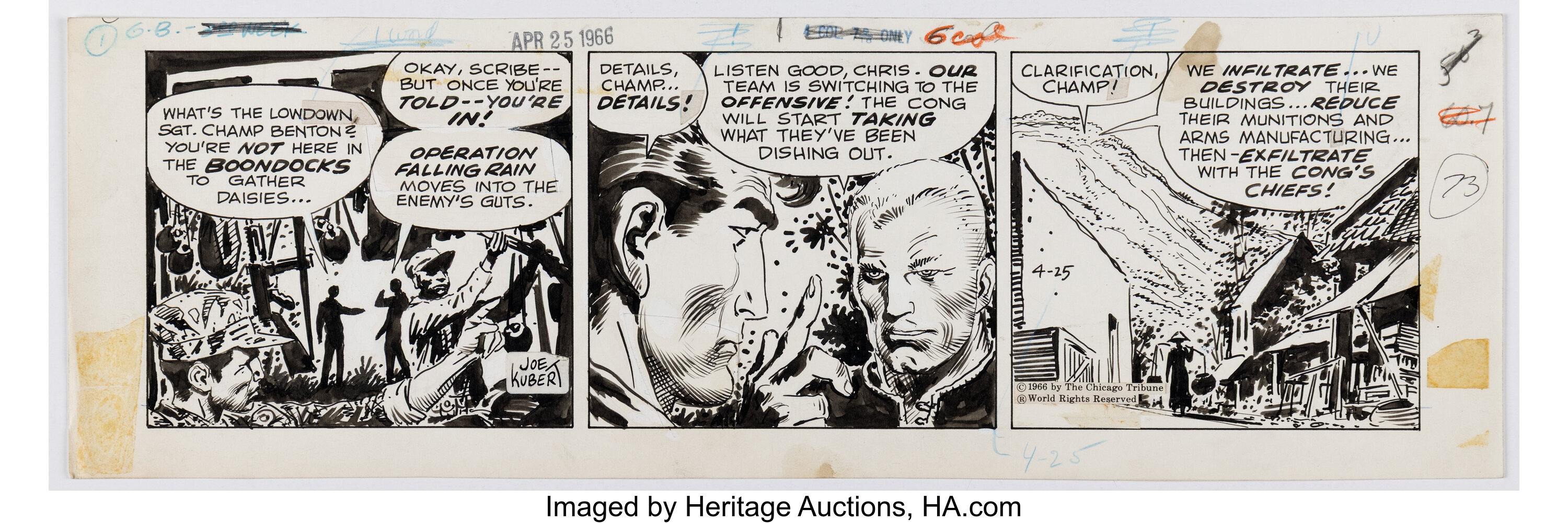 Joe Kubert Tales of the Green Beret Daily Comic Strip Original Art ...
