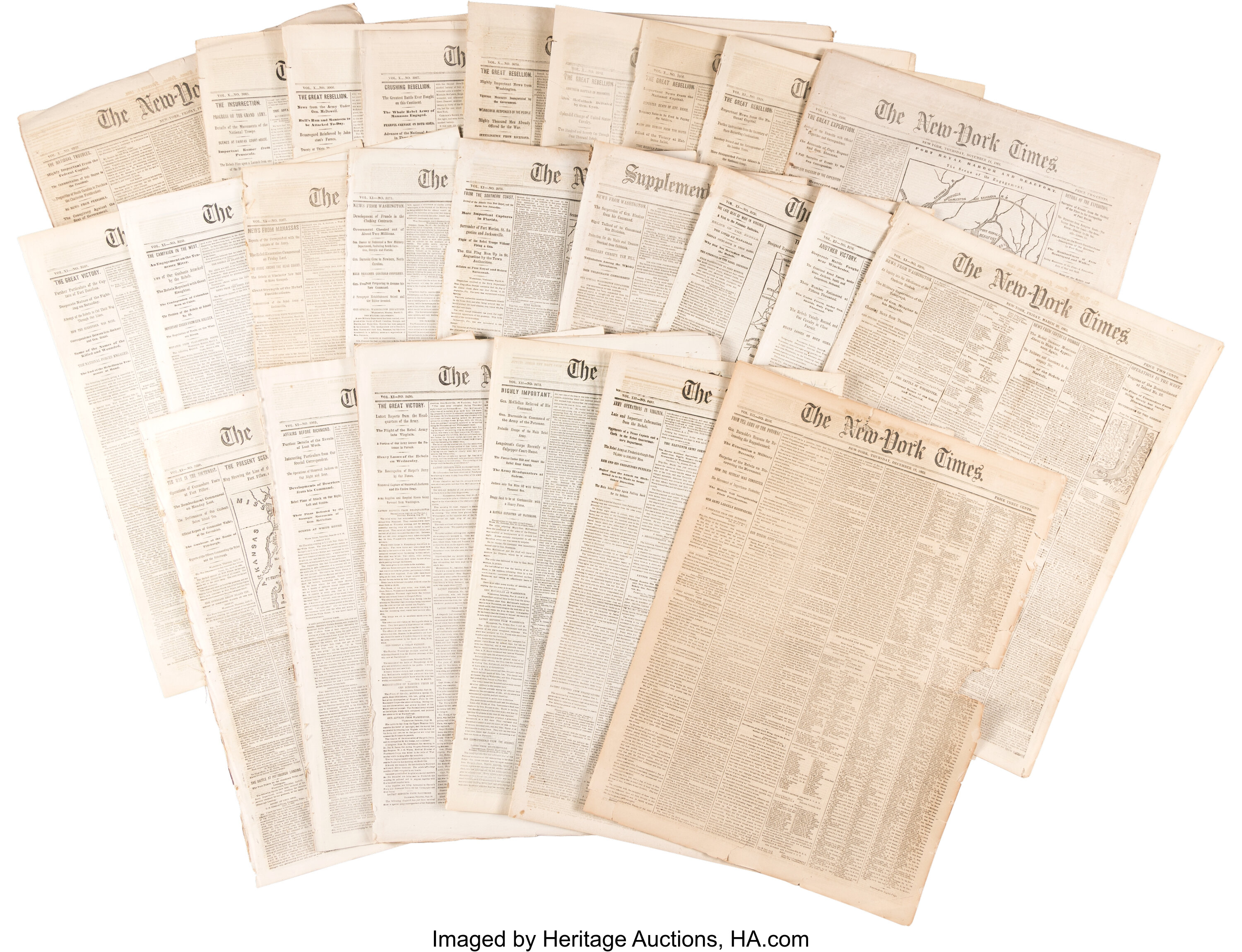 62 Civil War Dated Issues of The New York Times.... Miscellaneous | Lot ...