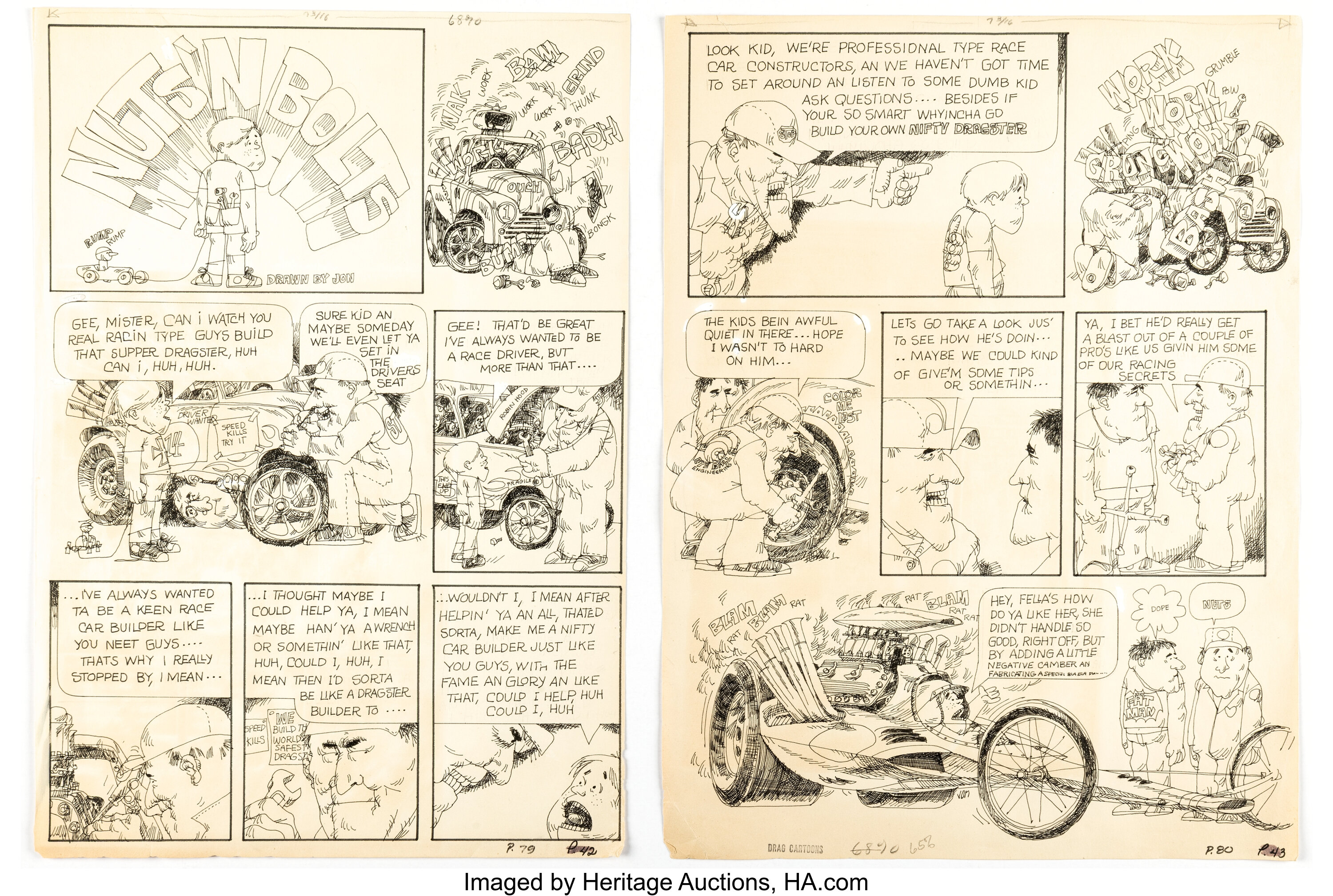Jon Dahlstrom Drag Cartoons "Nuts 'n Bolts" Complete 2-Page Story | Lot ...
