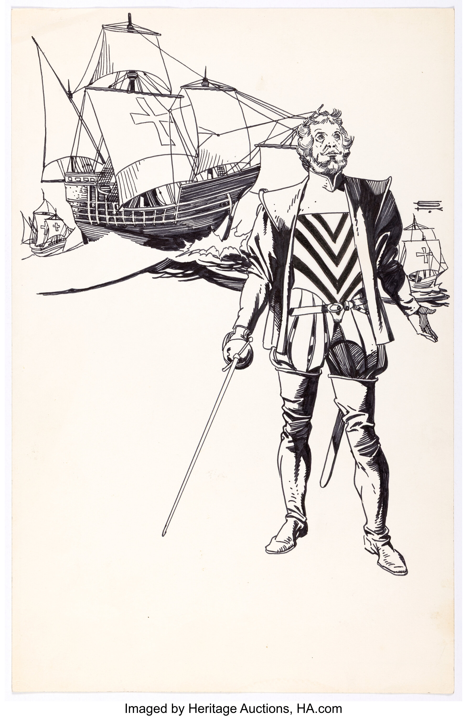Gil Kane - Christopher Columbus Illustration Original Art (c. | Lot ...