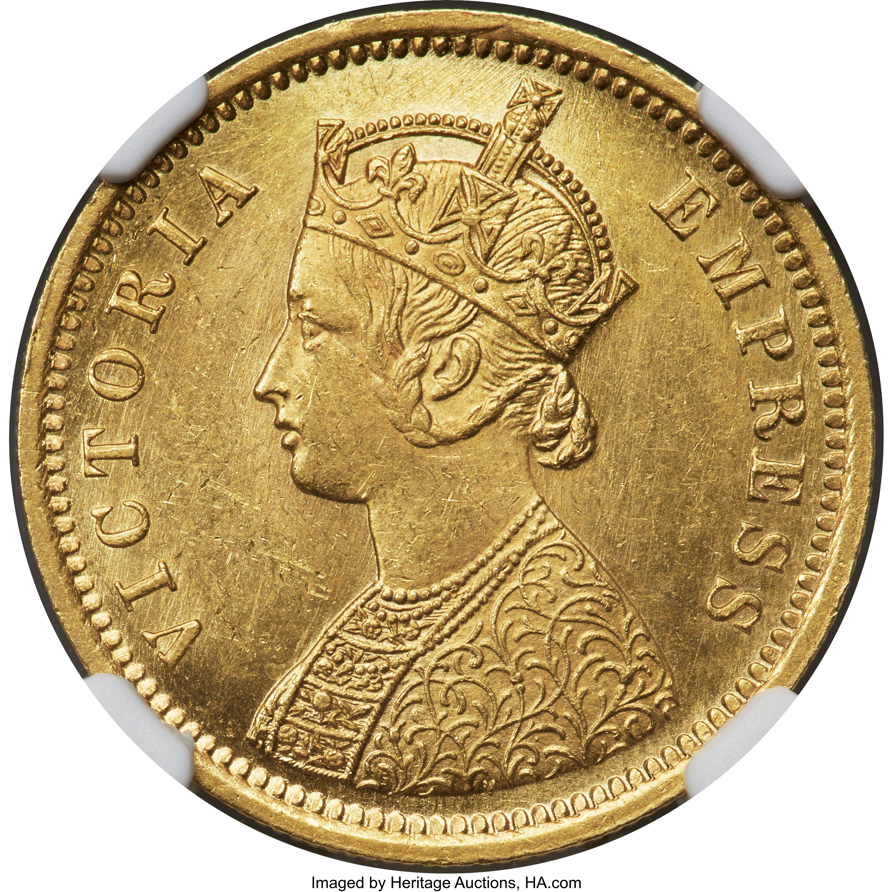 India: British India. Victoria gold Mohur 1877-(c) MS62 NGC,... | Lot ...
