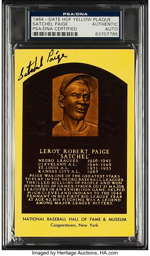 Post-1964 Signed Hall of Fame Plaque Postcard Satchel Paige PSA/DNA ...
