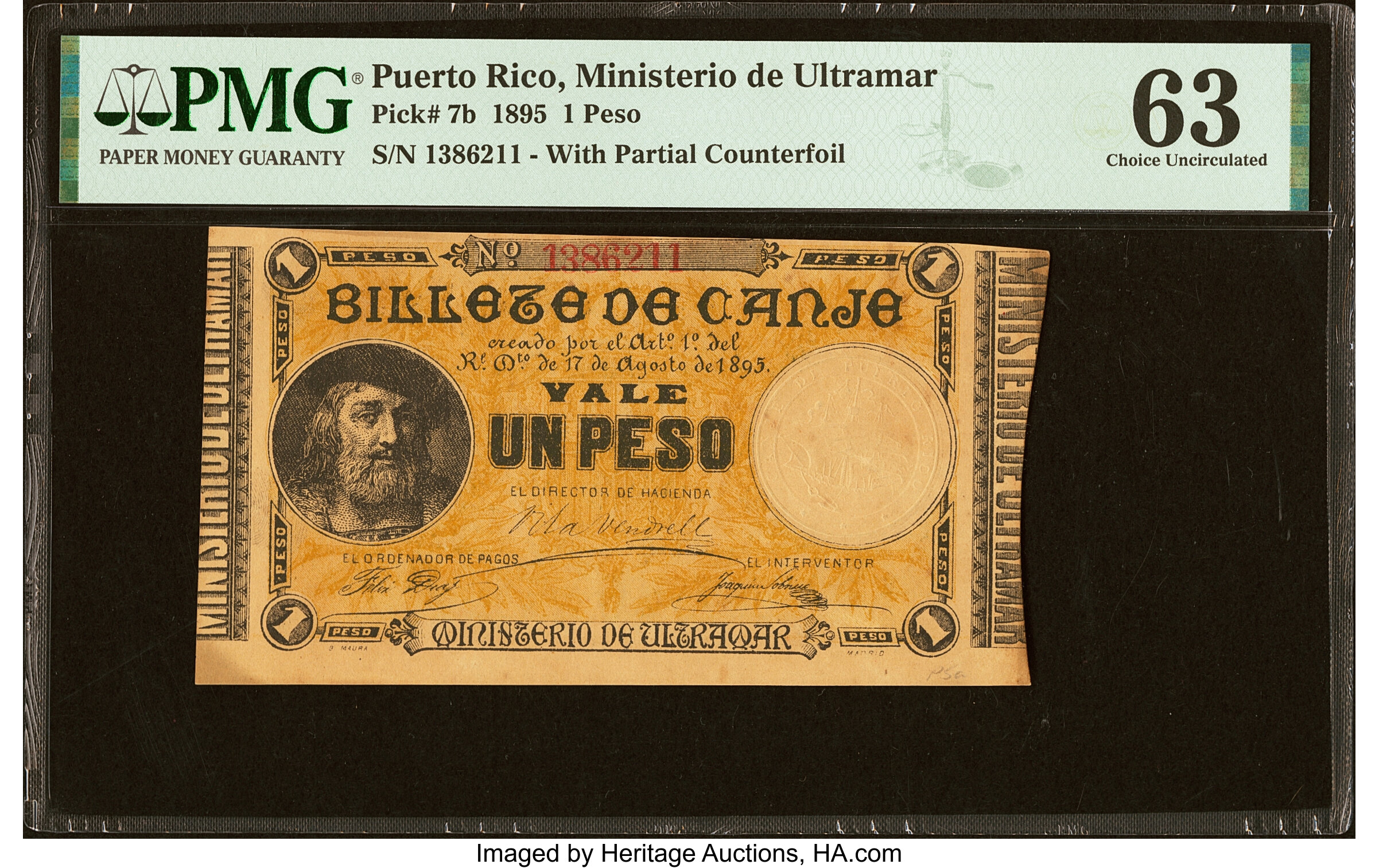 Puerto Rico Ministerio de Ultramar 1 Peso 17.8.1895 Pick 7b PMG | Lot ...