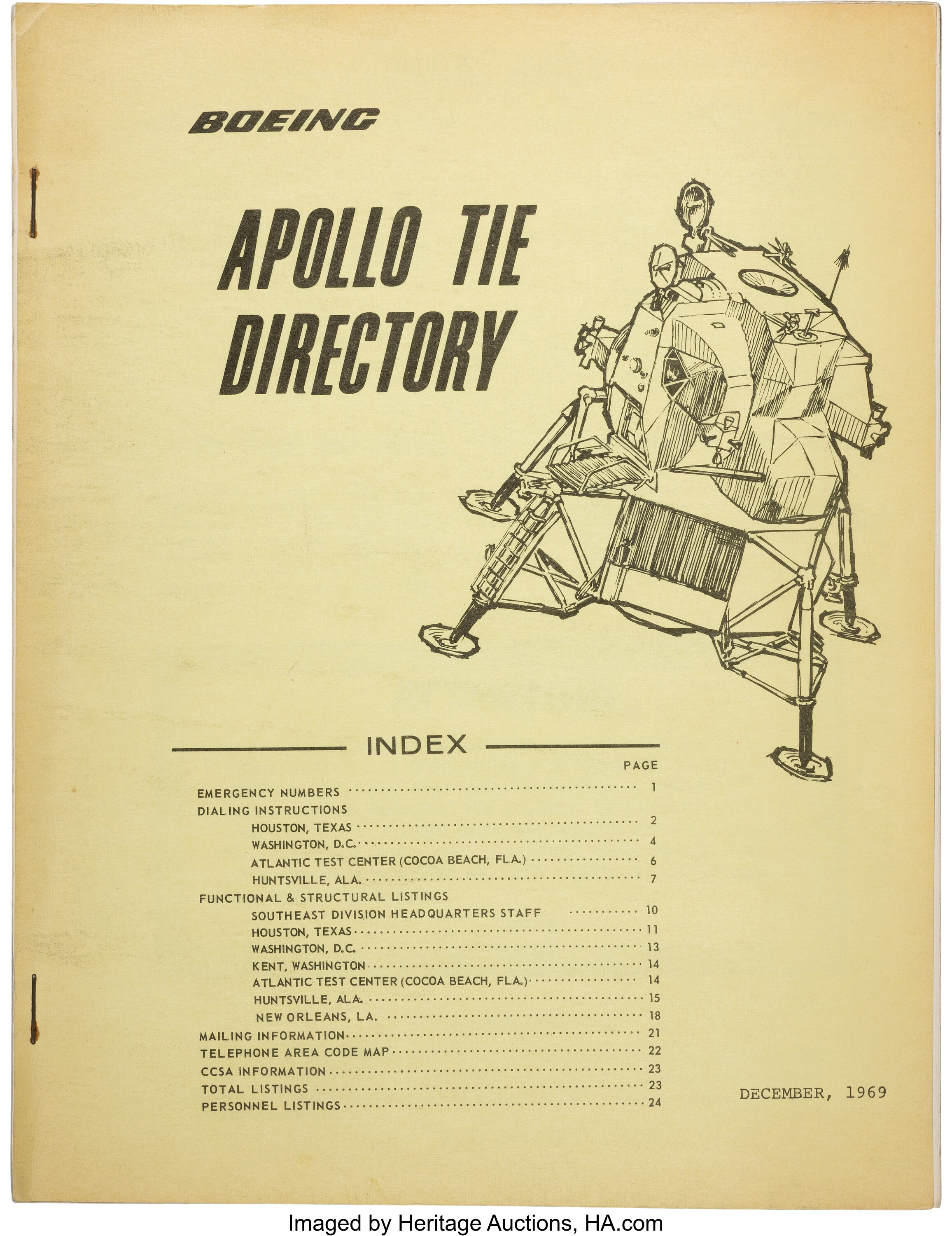 Boeing Original "Apollo TIE Directory," December 1969.... Space | Lot ...