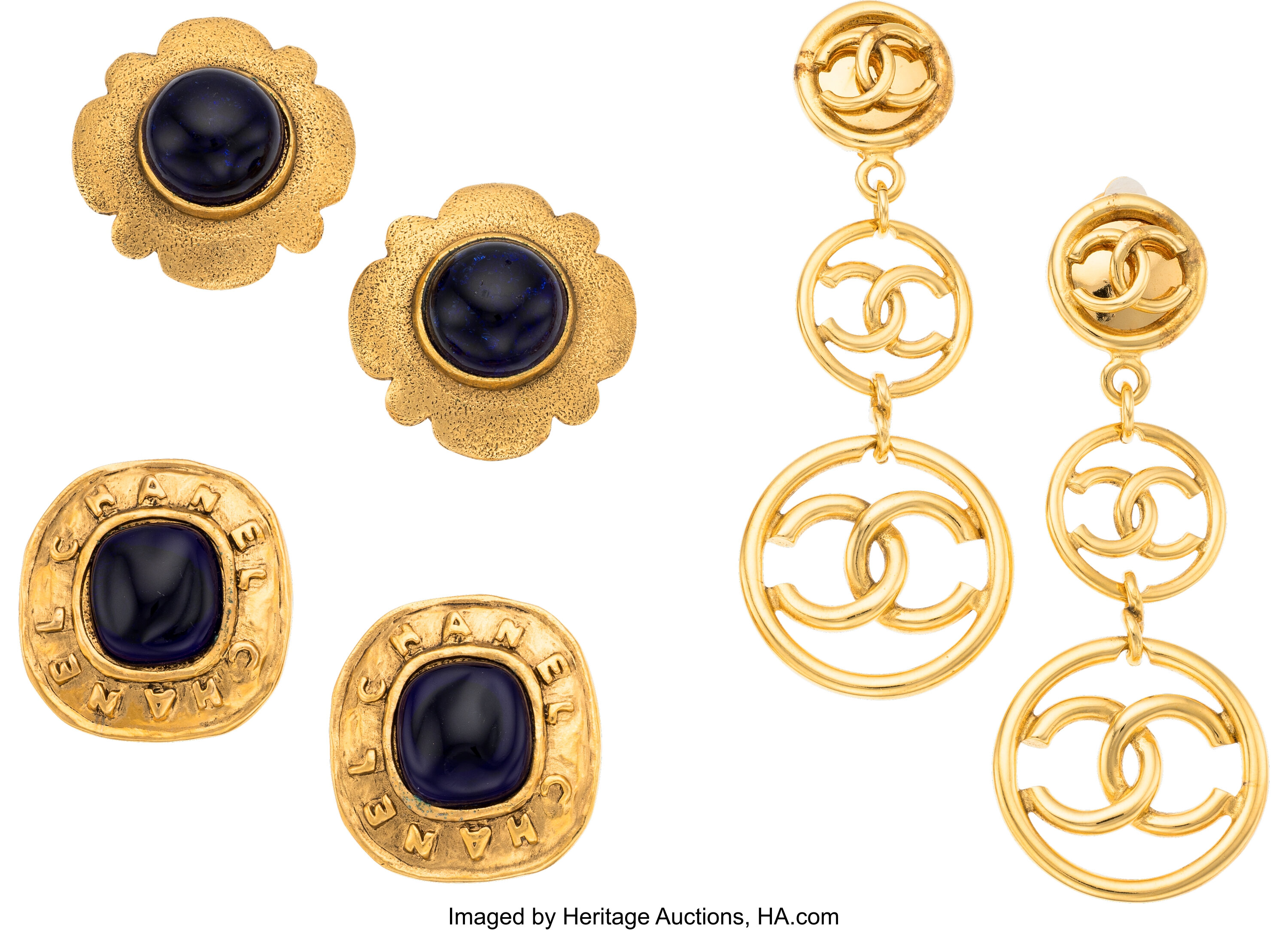 Chanel Set of Three: Vintage Gold-Plated Earrings. See extended | Lot ...