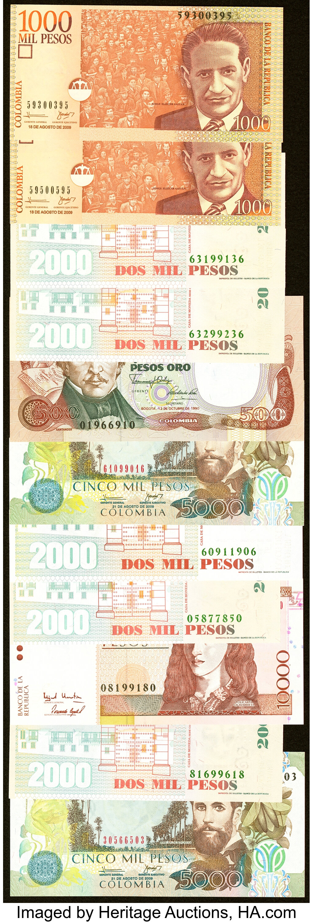 Fancy Radar Serial Numbers Colombia Group of 23 Notes Crisp | Lot ...