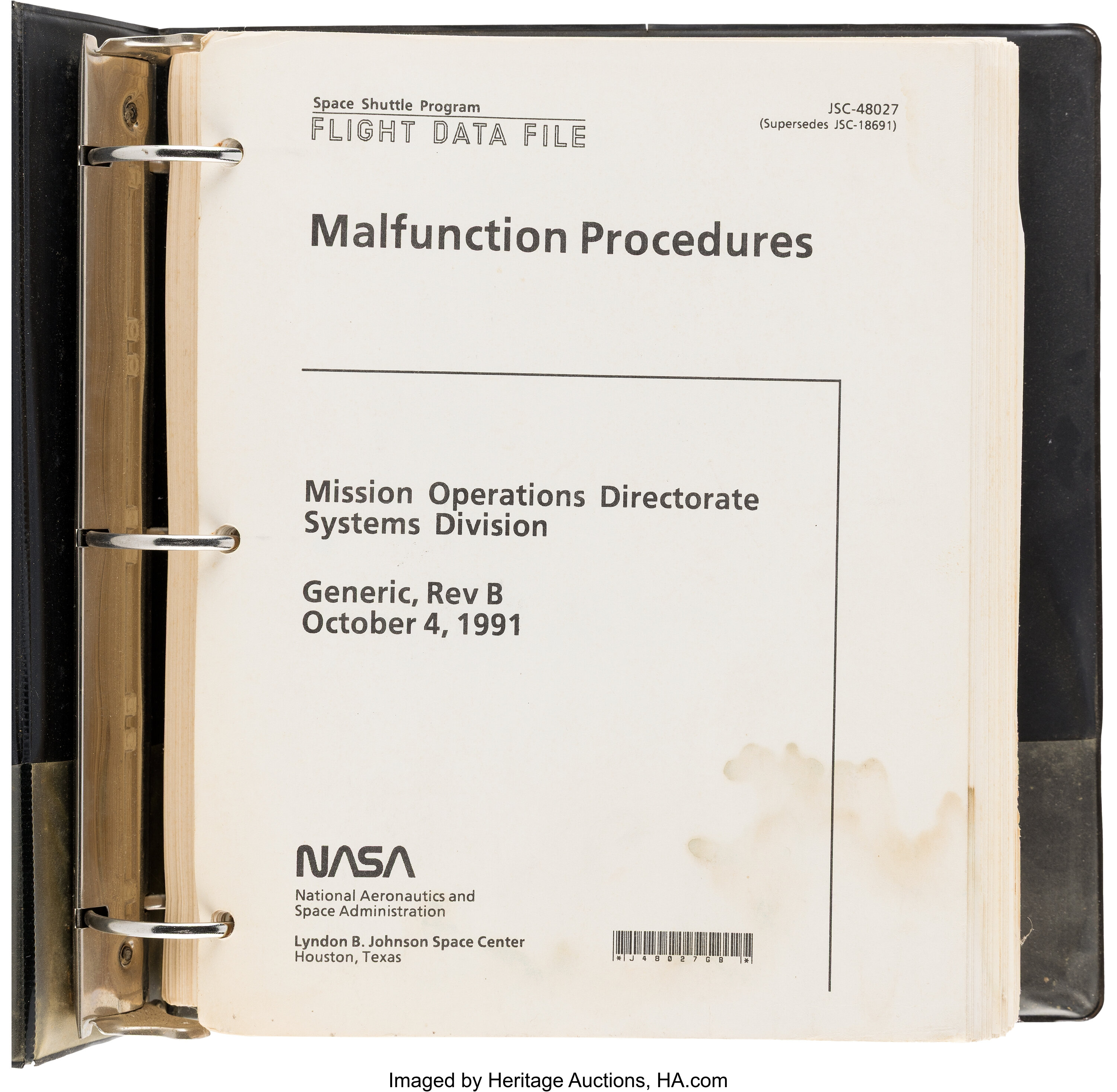 NASA Space Shuttle Program Flight Data File, "Malfunction | Lot #50608 ...