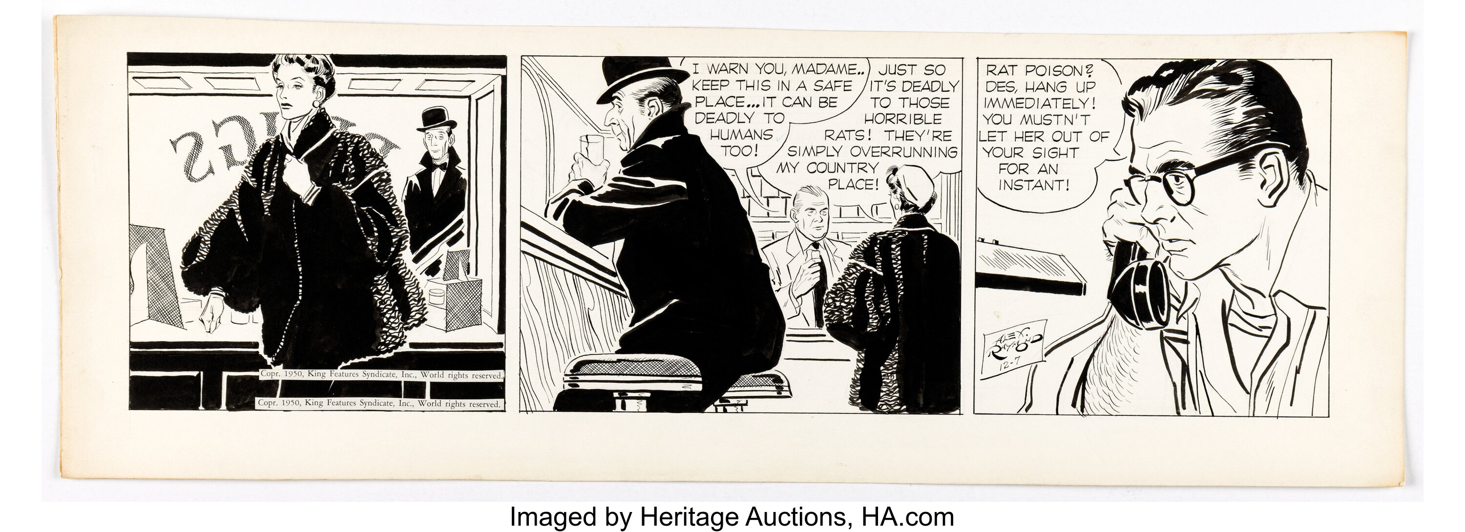 Alex Raymond Rip Kirby Daily Comic Strip Original Art dated 12-7-50 ...