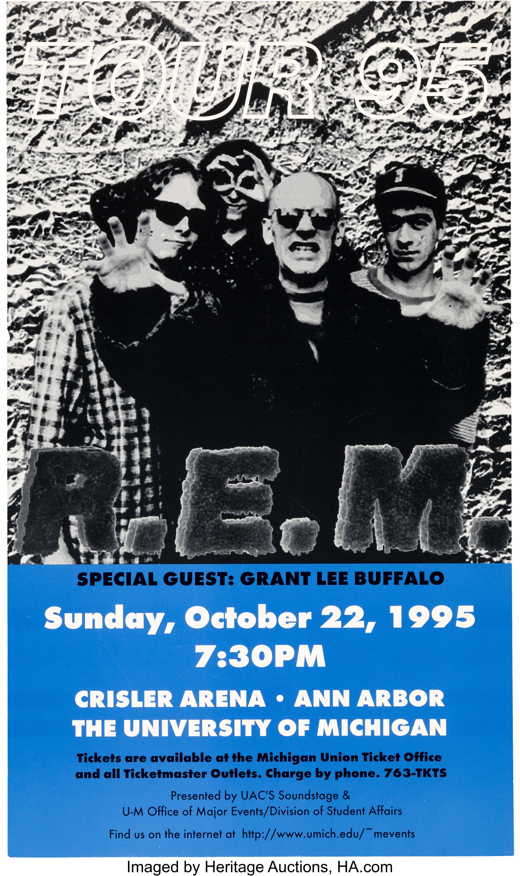 R.E.M. 1995 Ann Arbor, MI Concert Poster. ... Music Memorabilia | Lot ...