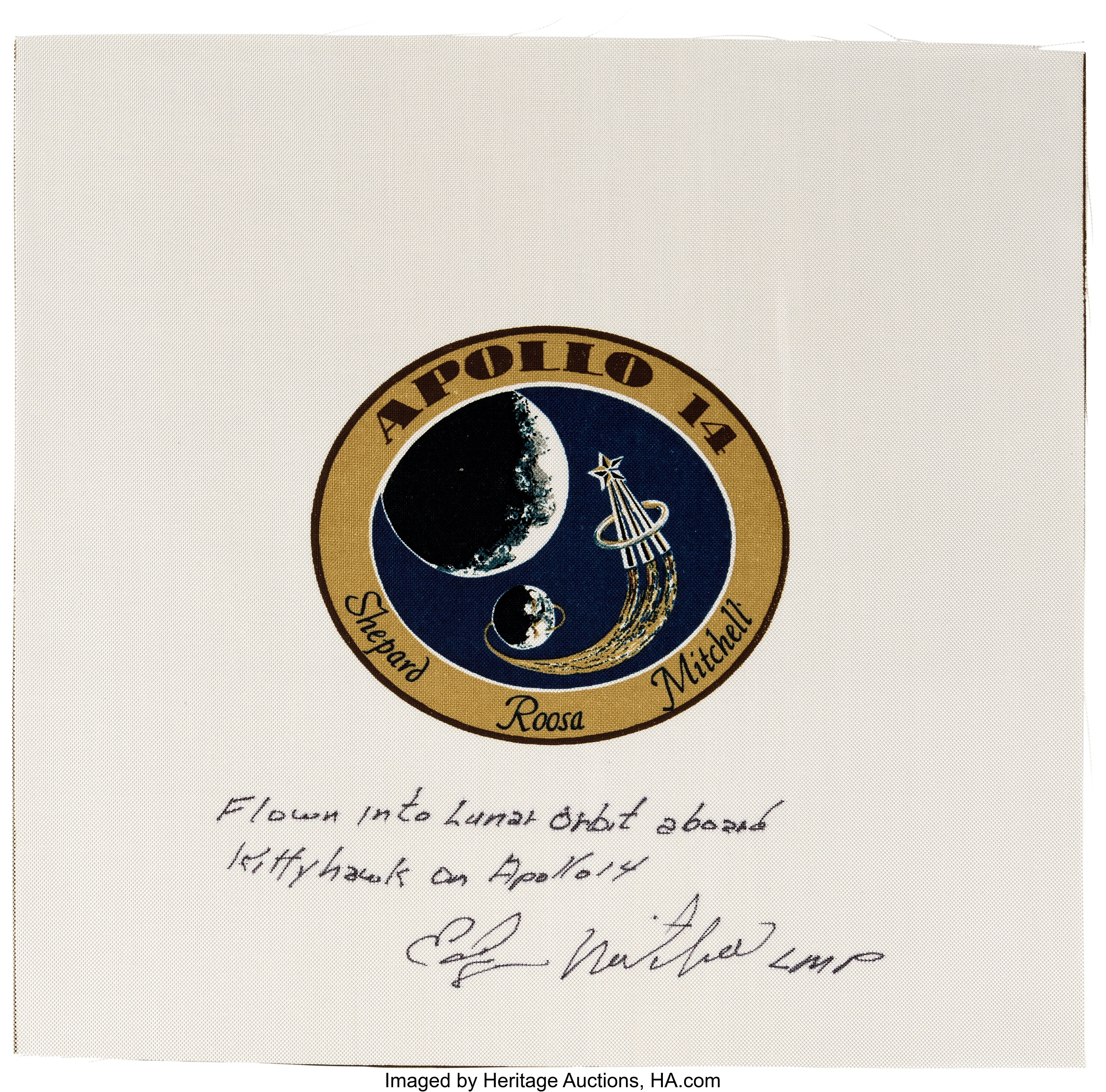 Apollo 14 Flown Beta Cloth Mission Insignia Originally from the | Lot ...