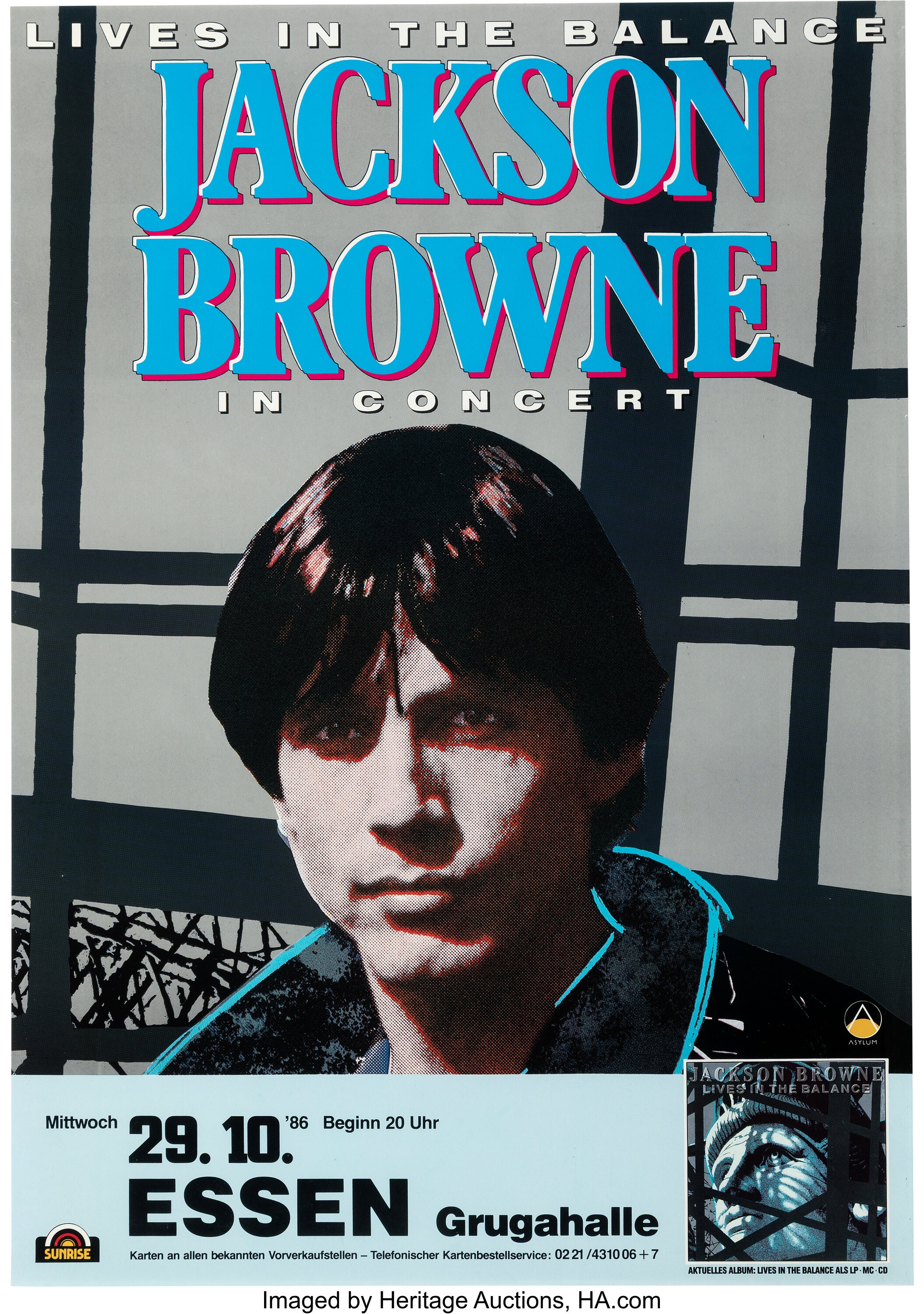 Jackson Browne 1986 Essen, Germany Concert Poster. ... Music | Lot ...