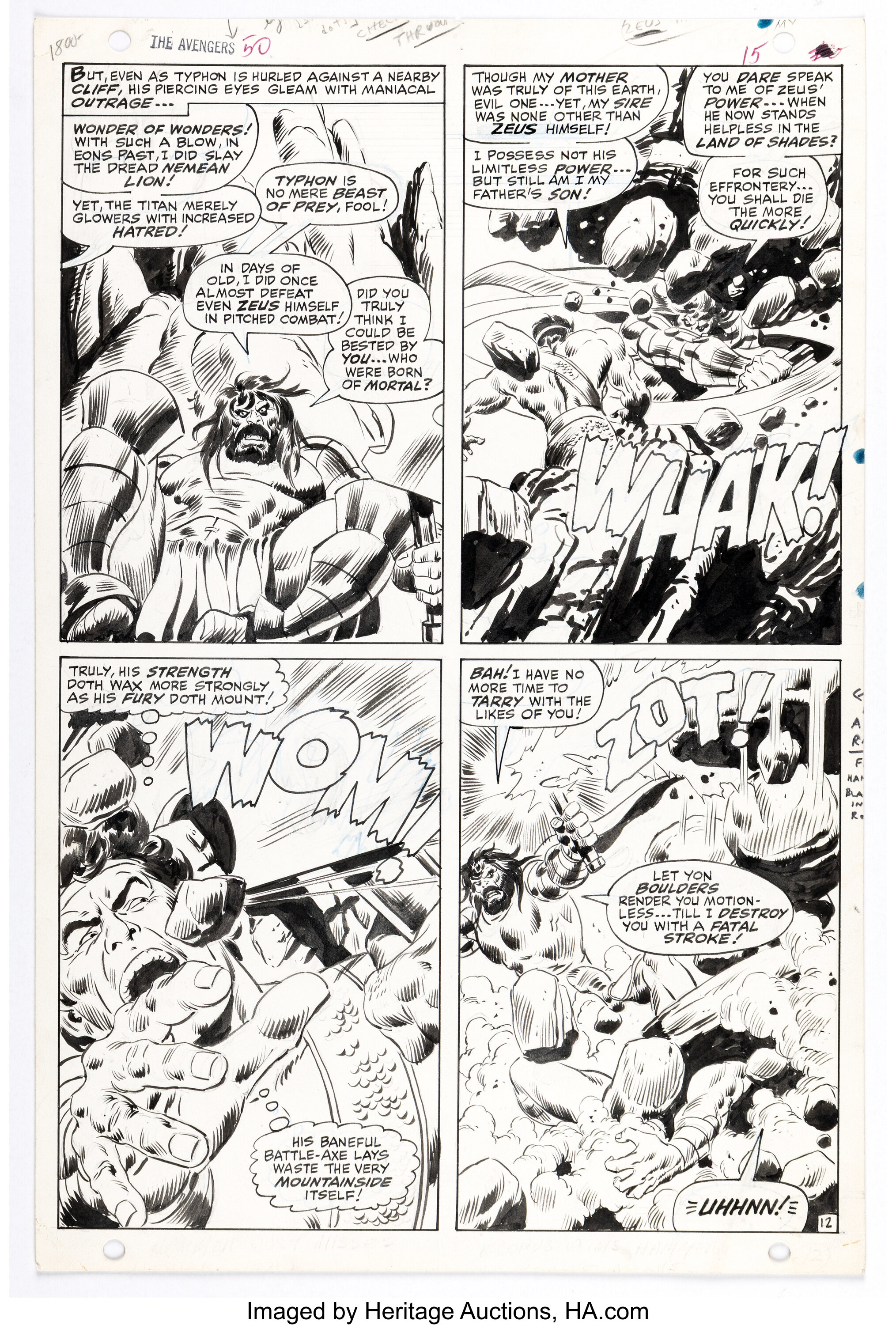 John Buscema The Avengers #50 Story Page 12 Original Art (Marvel, | Lot ...