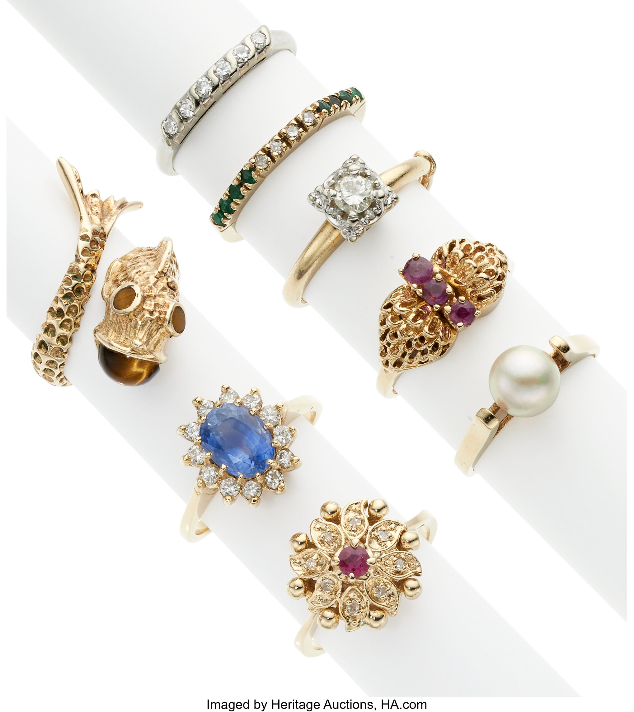 Multi-Stone, Diamond, Cultured Pearl, Gold Rings. ... (Total: 8 | Lot ...