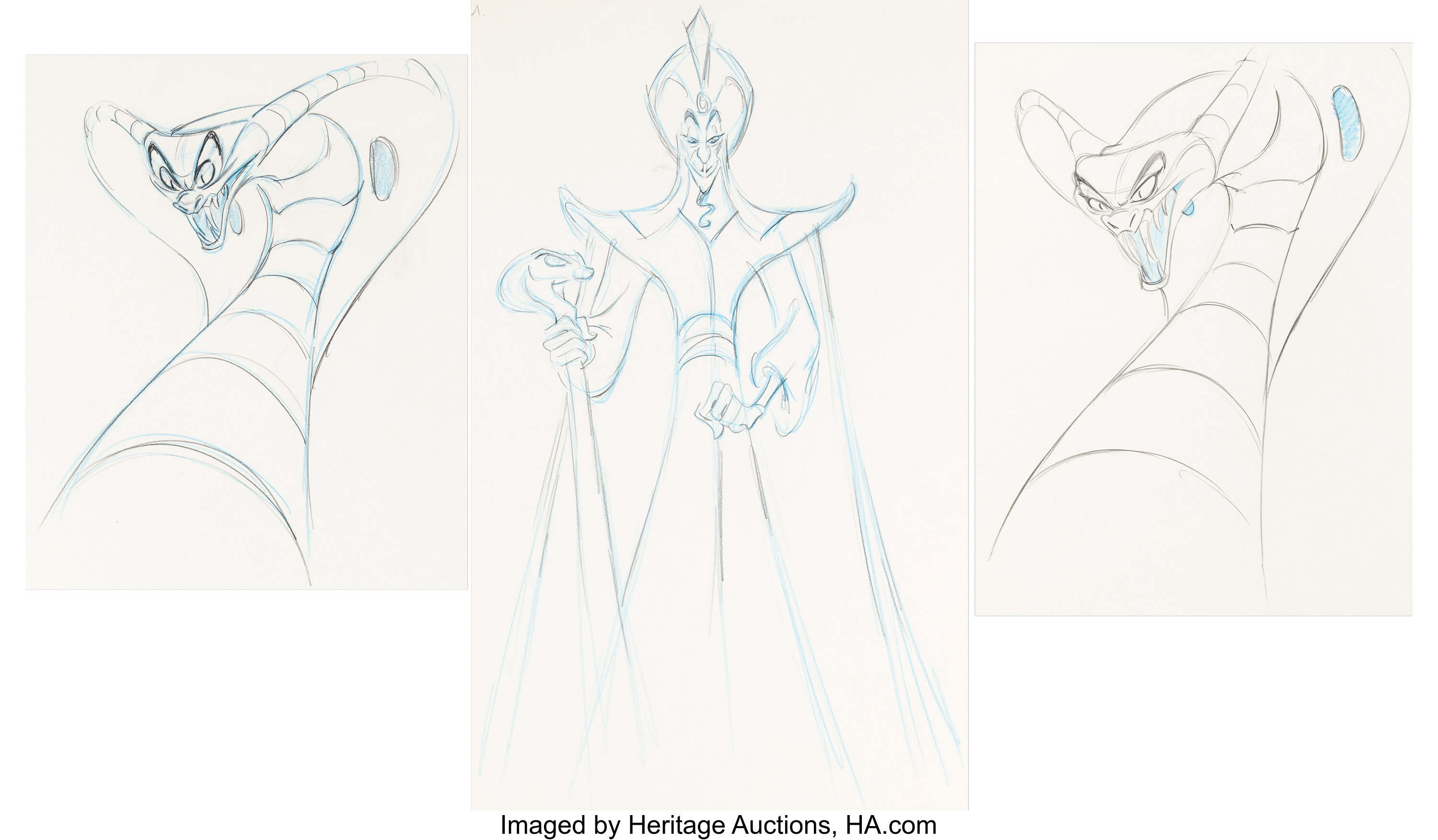Aladdin Jafar and Snake Jafar Animation Drawing Group of 3 by | Lot ...
