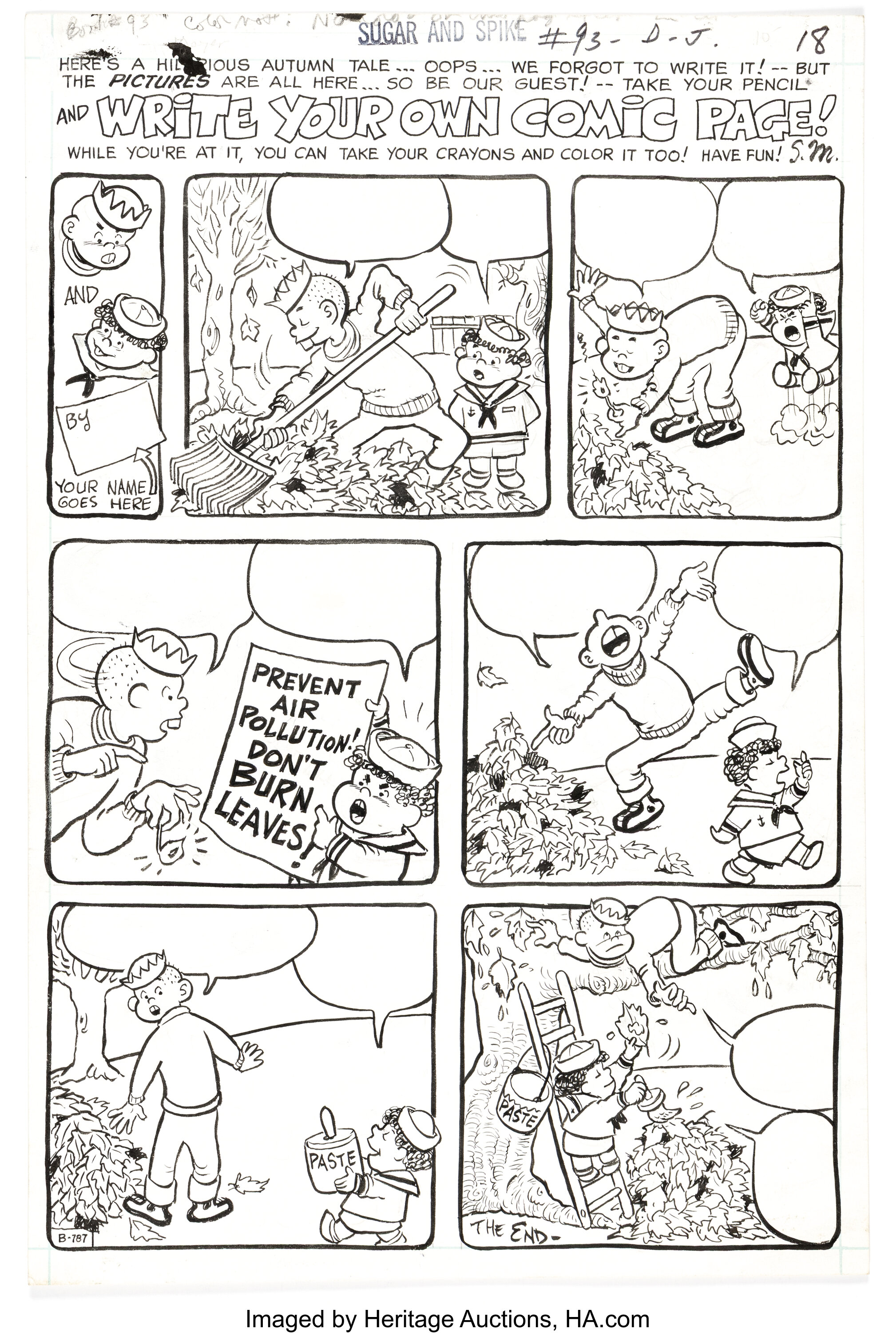 Sheldon Mayer Sugar & Spike #93 Complete 1-Page Story Original Art ...