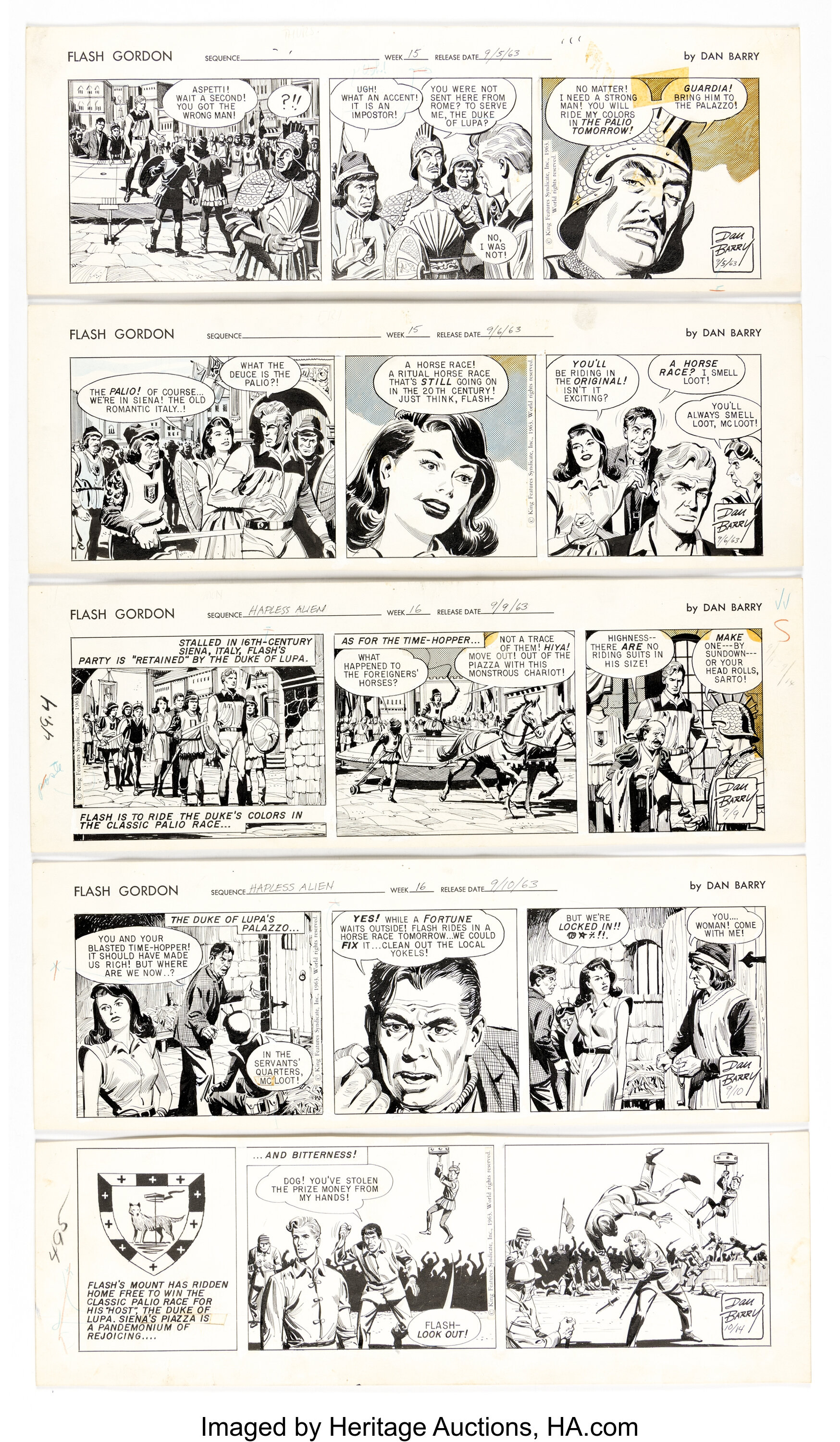 Dan Barry Flash Gordon Daily Comic Strip Original Art Group of 12 | Lot ...