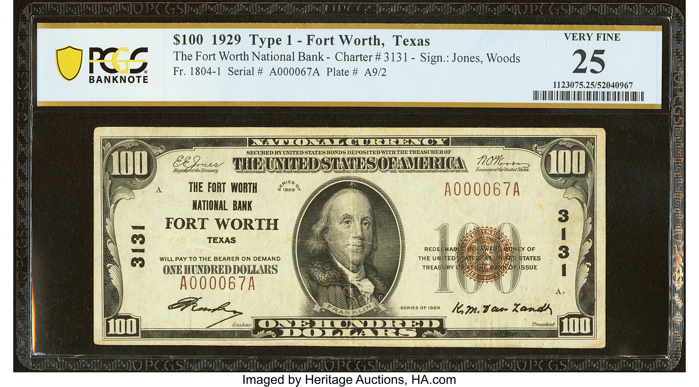 Fort Worth, TX - $100 1929 Ty. 1 The Fort Worth National Bank Ch ...