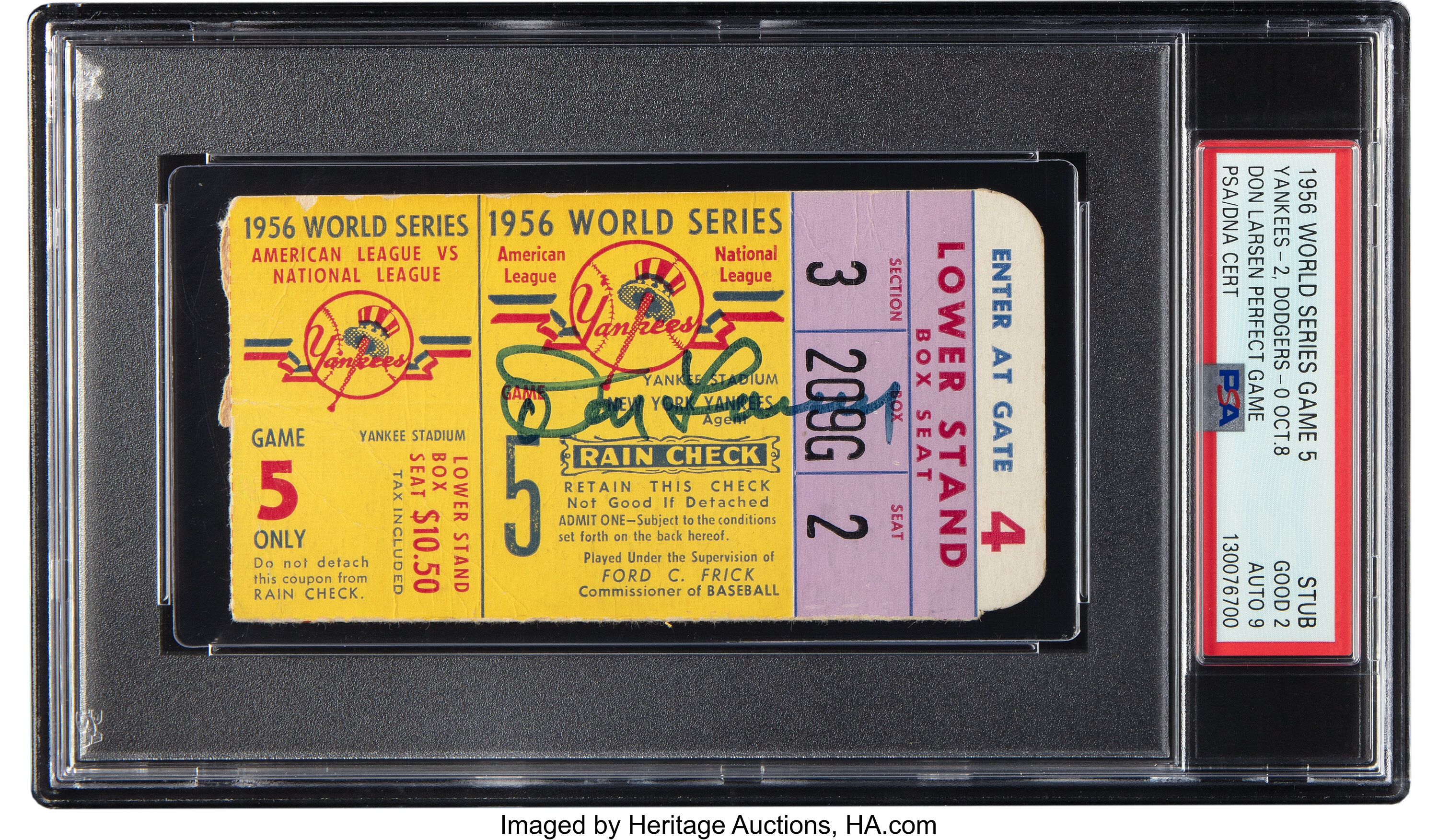 1956 World Series (Game Five) Ticket Stub Signed by Don Larsen, | Lot ...