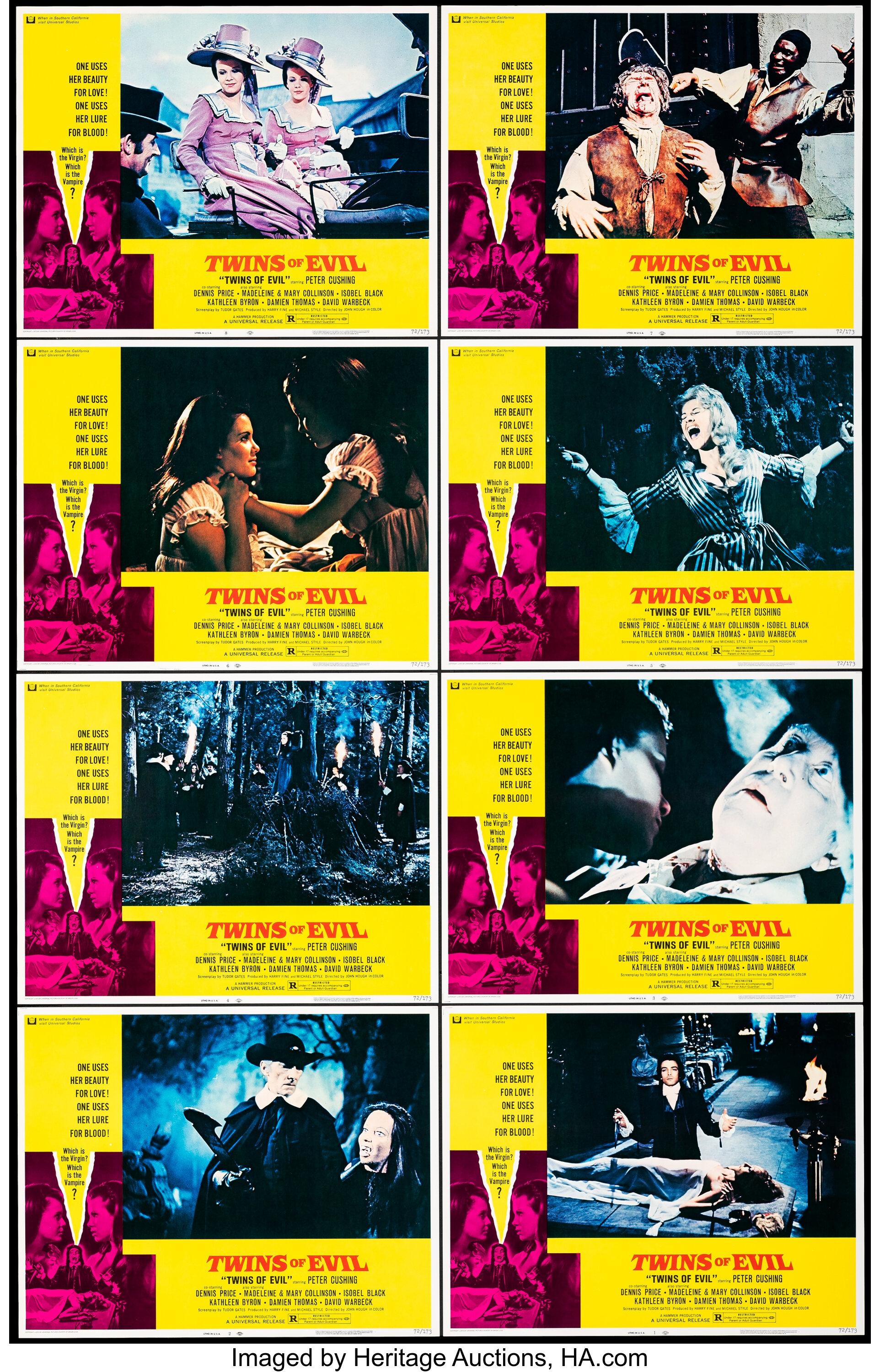 Twins of Evil (Universal, 1971). Very Fine+. Lobby Card Set of 8 | Lot ...