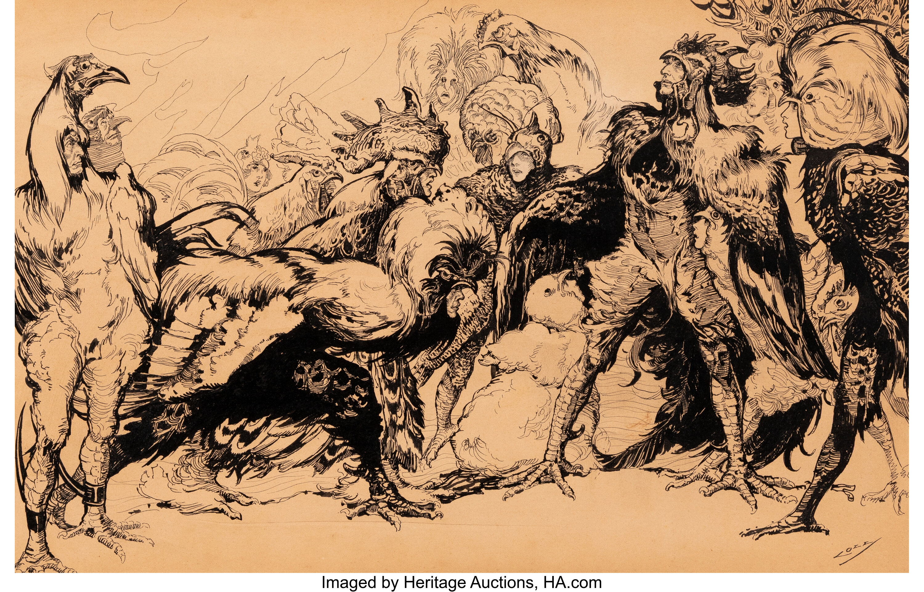 Joseph Clement Coll (American, 1881-1921). Chantecler. Ink on | Lot ...
