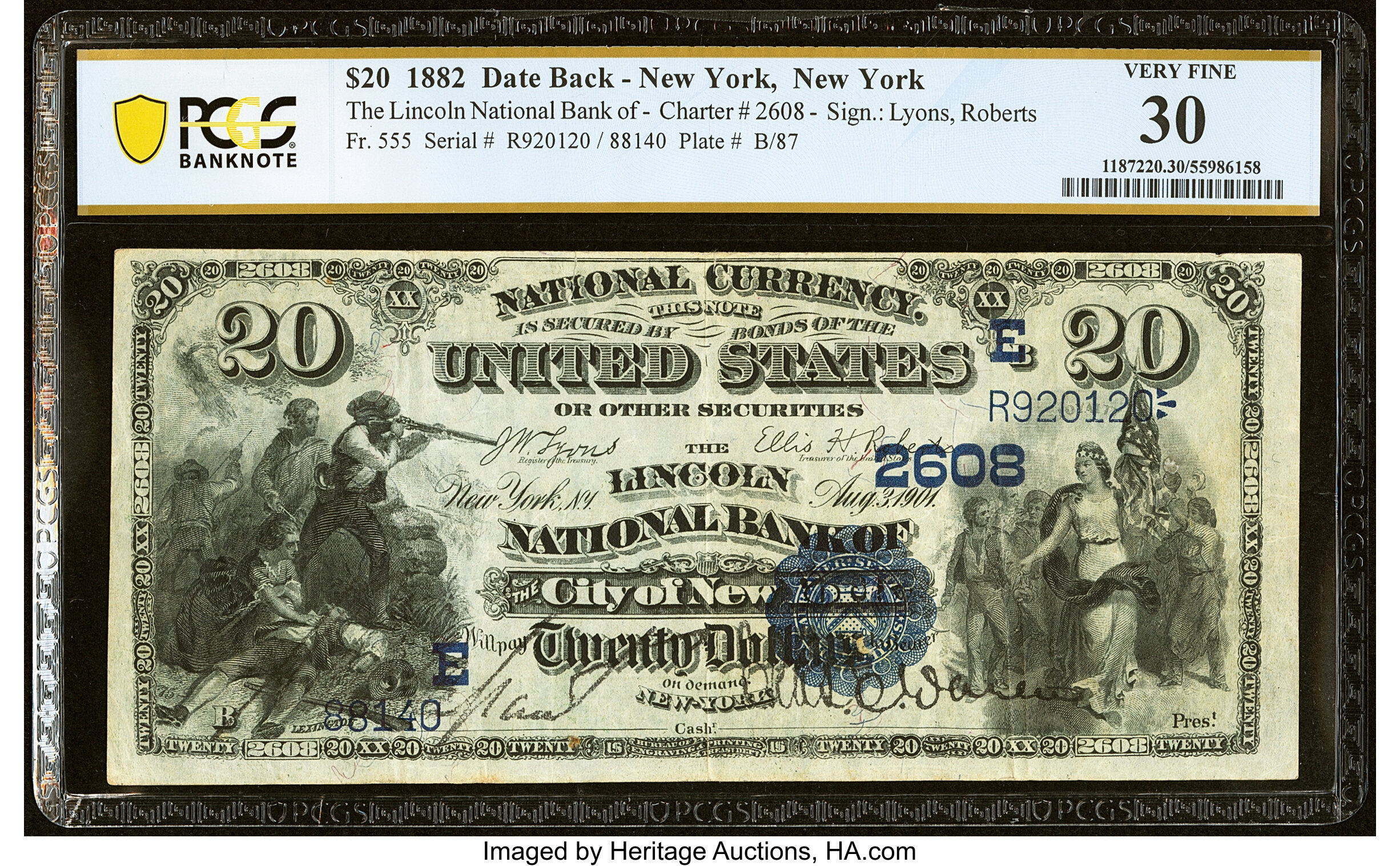 New York, NY - $20 1882 Date Back Fr. 555 The Lincoln National Bank ...