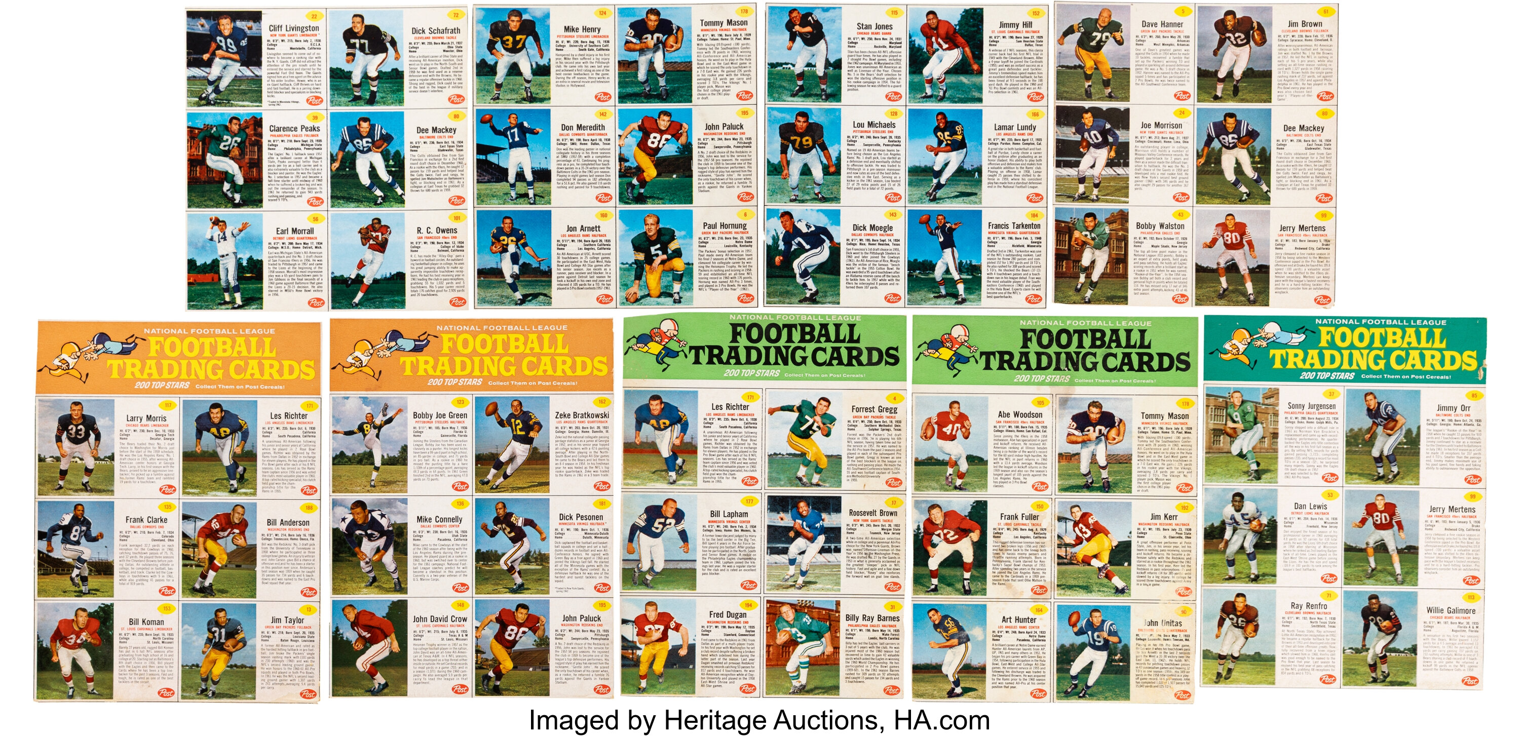 1962 Post Cereal Box Football Uncut Panels Collection (9). ... | Lot ...