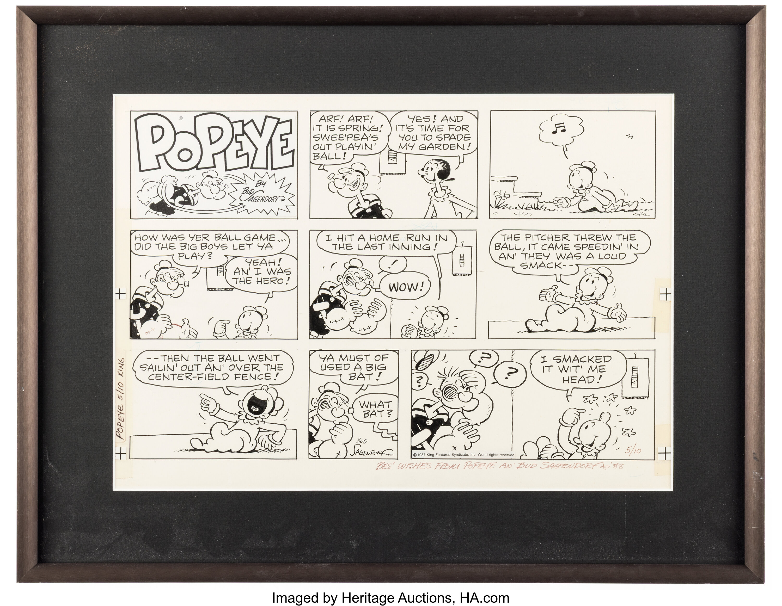 Bud Sagendorf Popeye Sunday Comic Strip Original Art dated 5-10-87 ...