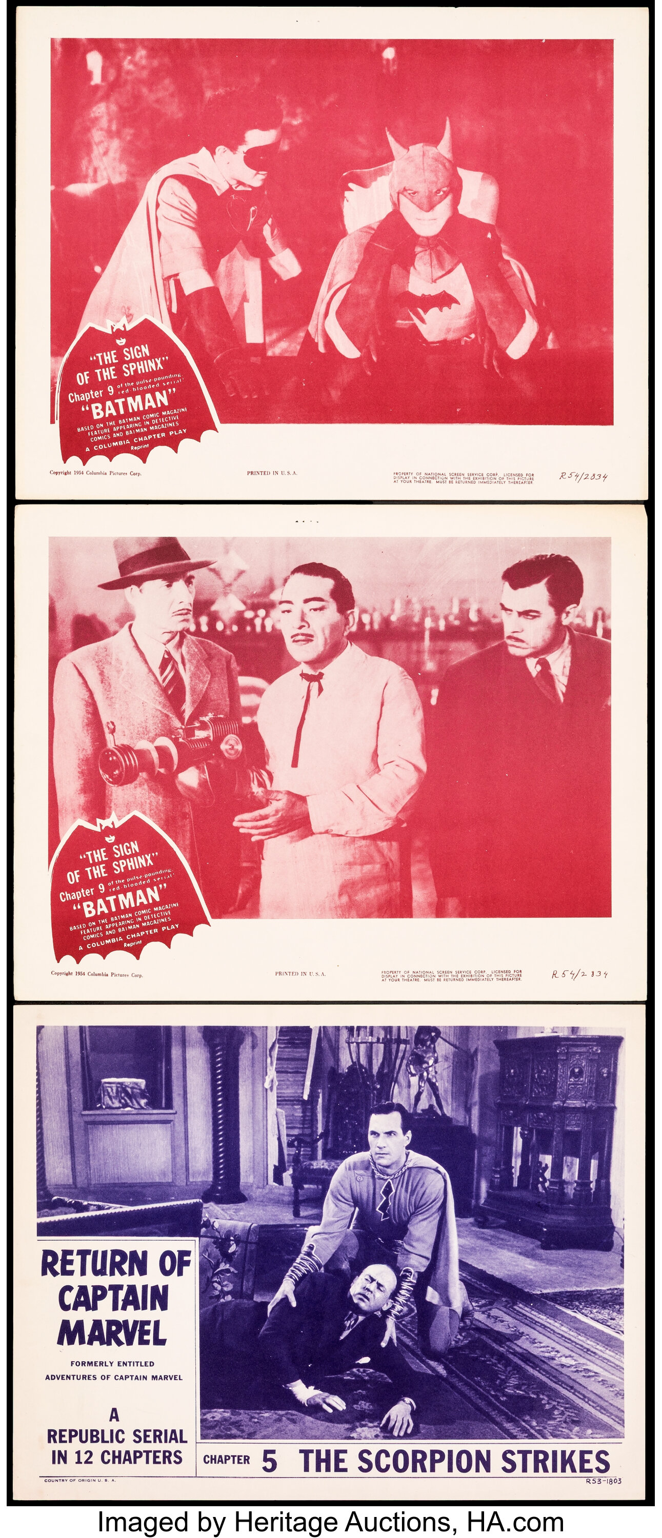 The Batman & Other Lot (Columbia, R-1954). Very Fine. Lobby Cards | Lot ...