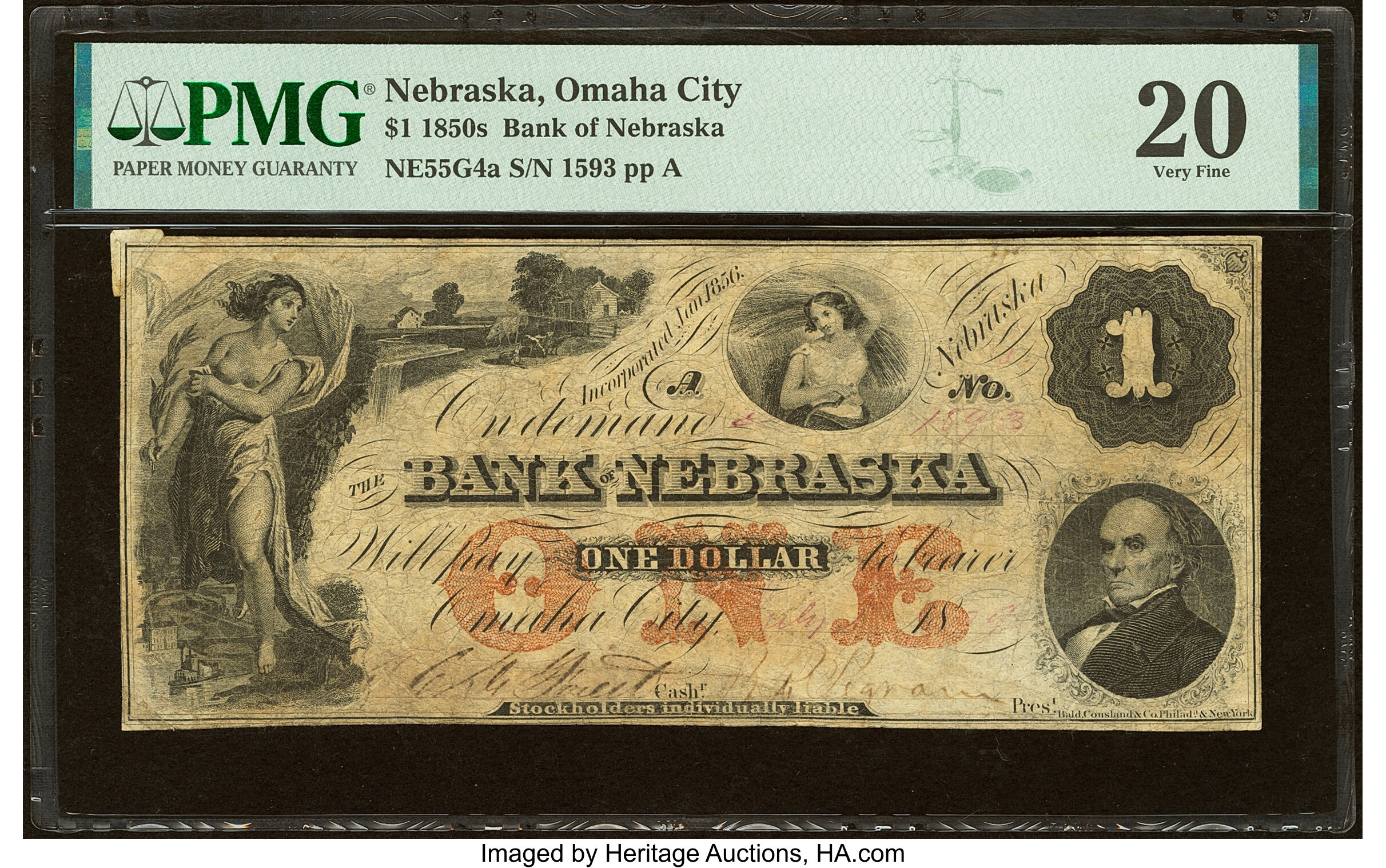 Omaha City, NE (Terr.)- Bank of Nebraska $1 July 1, 1859 (?) G4a | Lot ...