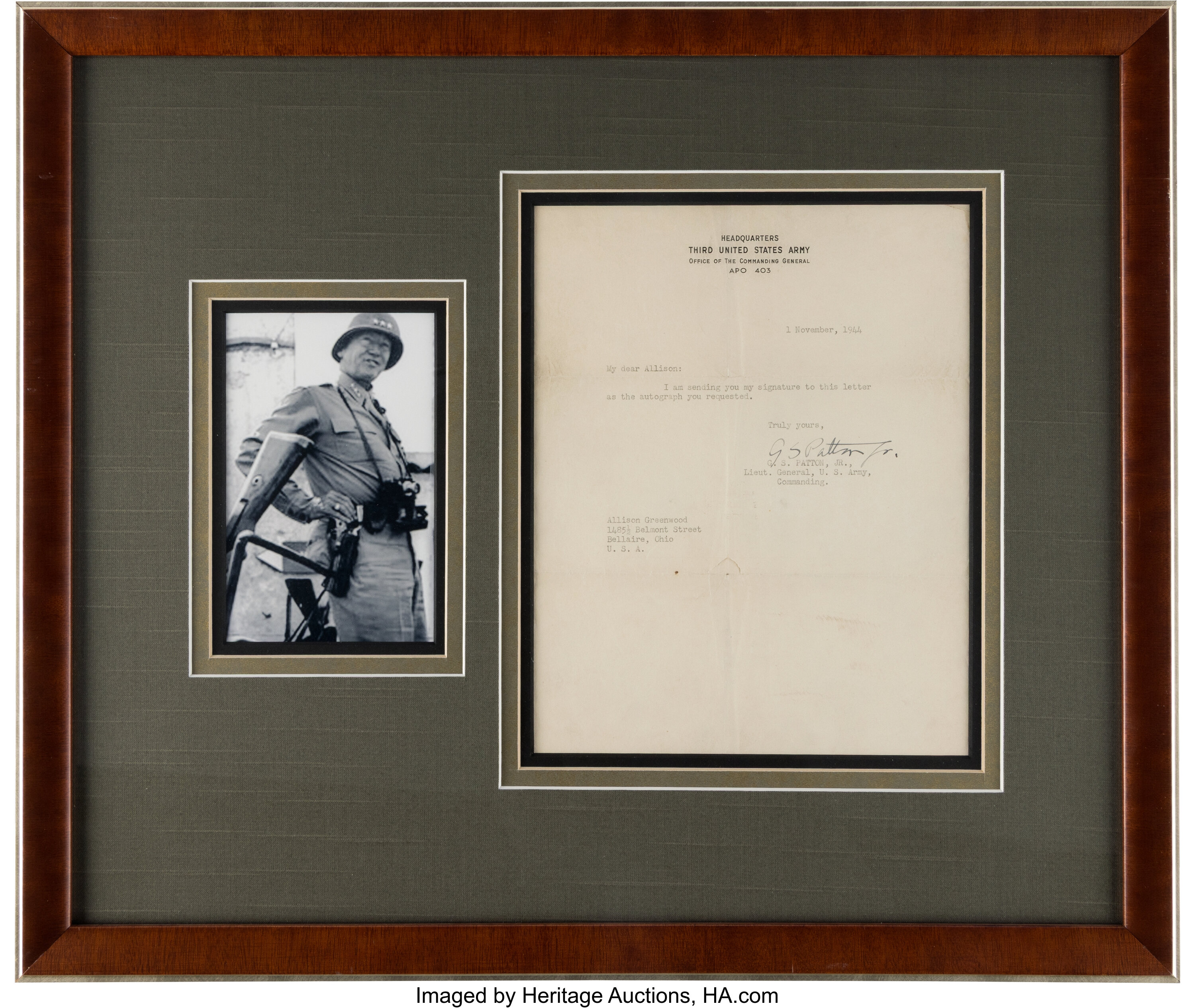 George S. Patton Typed Letter Signed.... Autographs Military | Lot ...