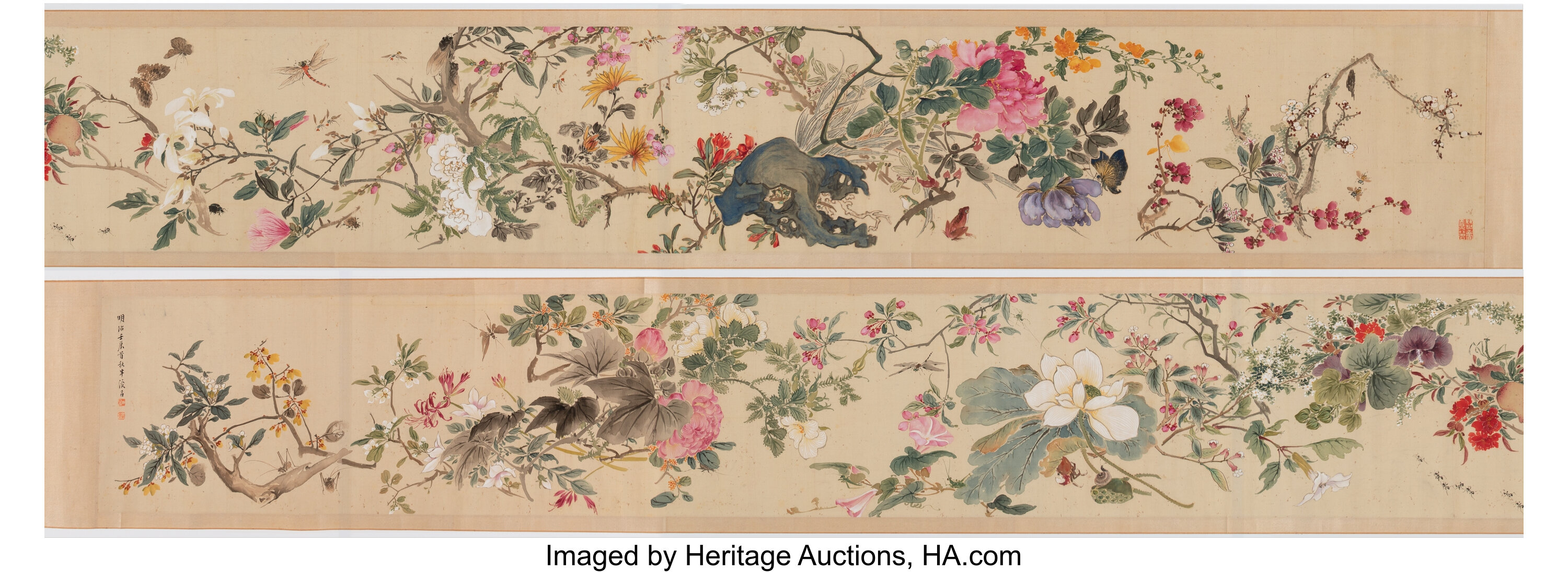Kyoto School (19th century). Flowers and Insects, 1892 (Meiji | Lot ...
