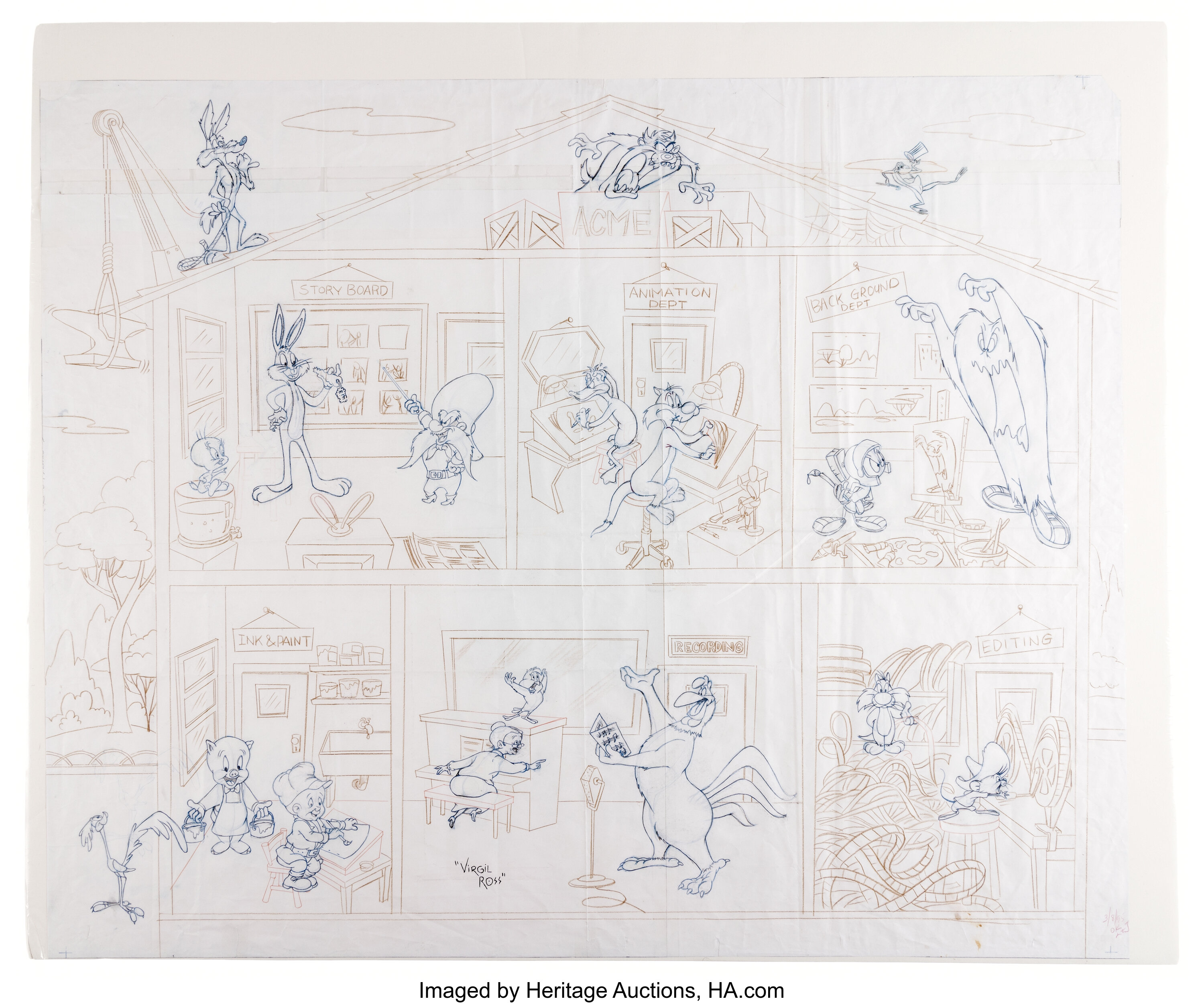 Virgil Ross "Looney Bin" Finished Pencils for Limited Edition Cel | Lot ...
