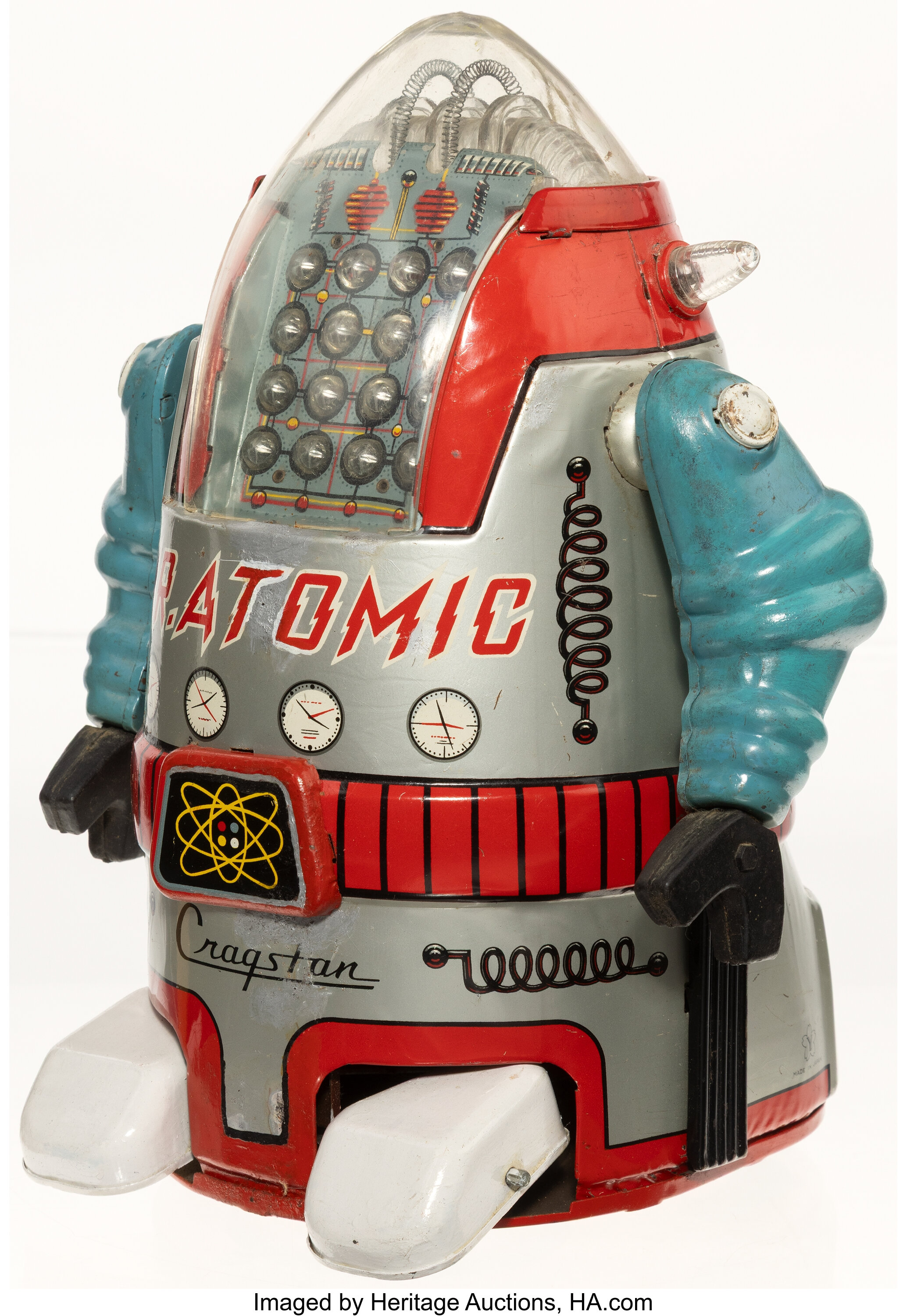 Cragstan Mr. Atomic (Silver) Battery-Operated Tin Robot (Yonezawa ...