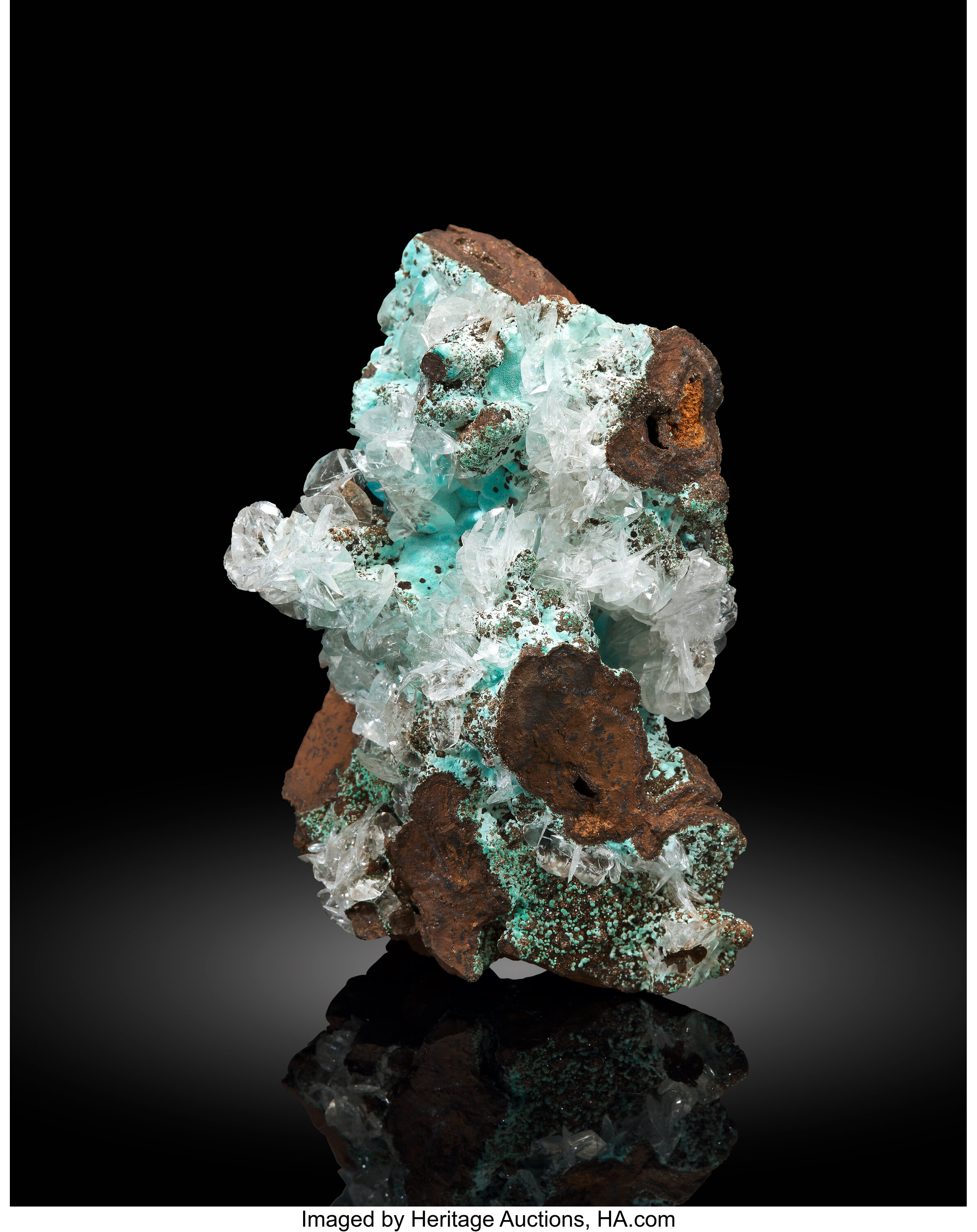 Calcite on Chrysocolla. Bisbee, Cochise County, Arizona, USA. 8.9 x ...