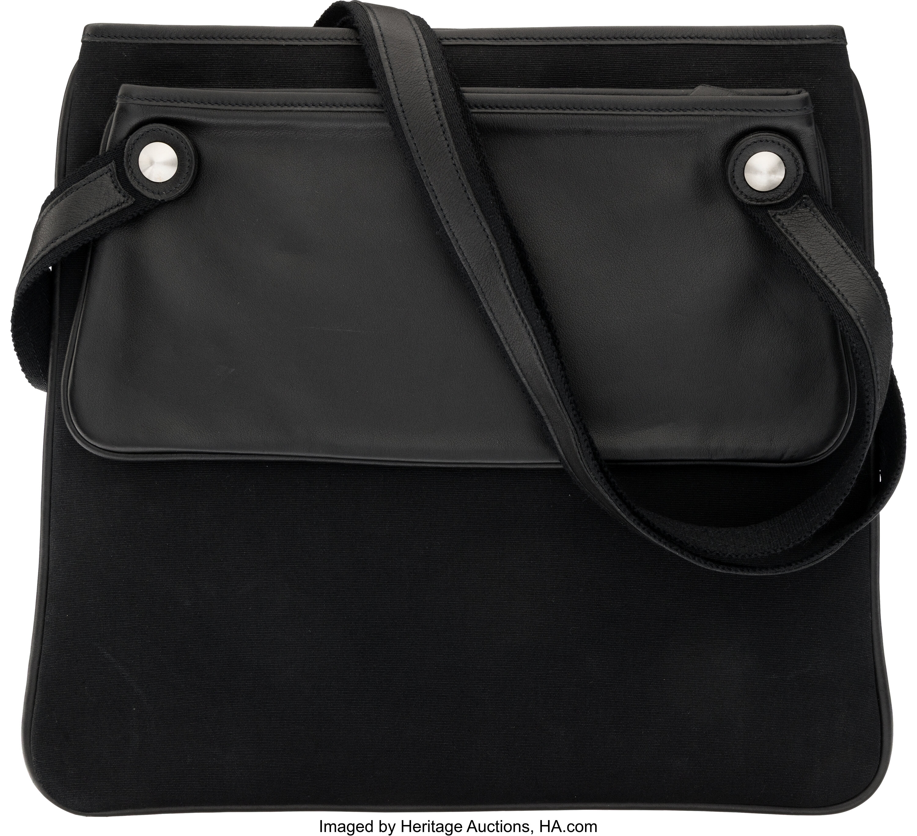 Hermès Black Swift Leather & Toile Mrs. Hippie Bag with Palladium | Lot ...
