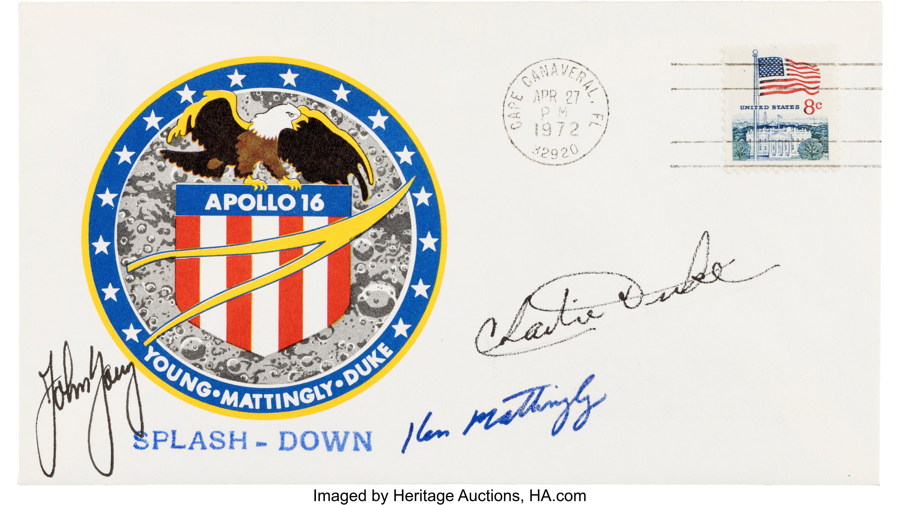 Apollo 16 Splashdown Date Cover with Mission Insignia Cachet and | Lot ...