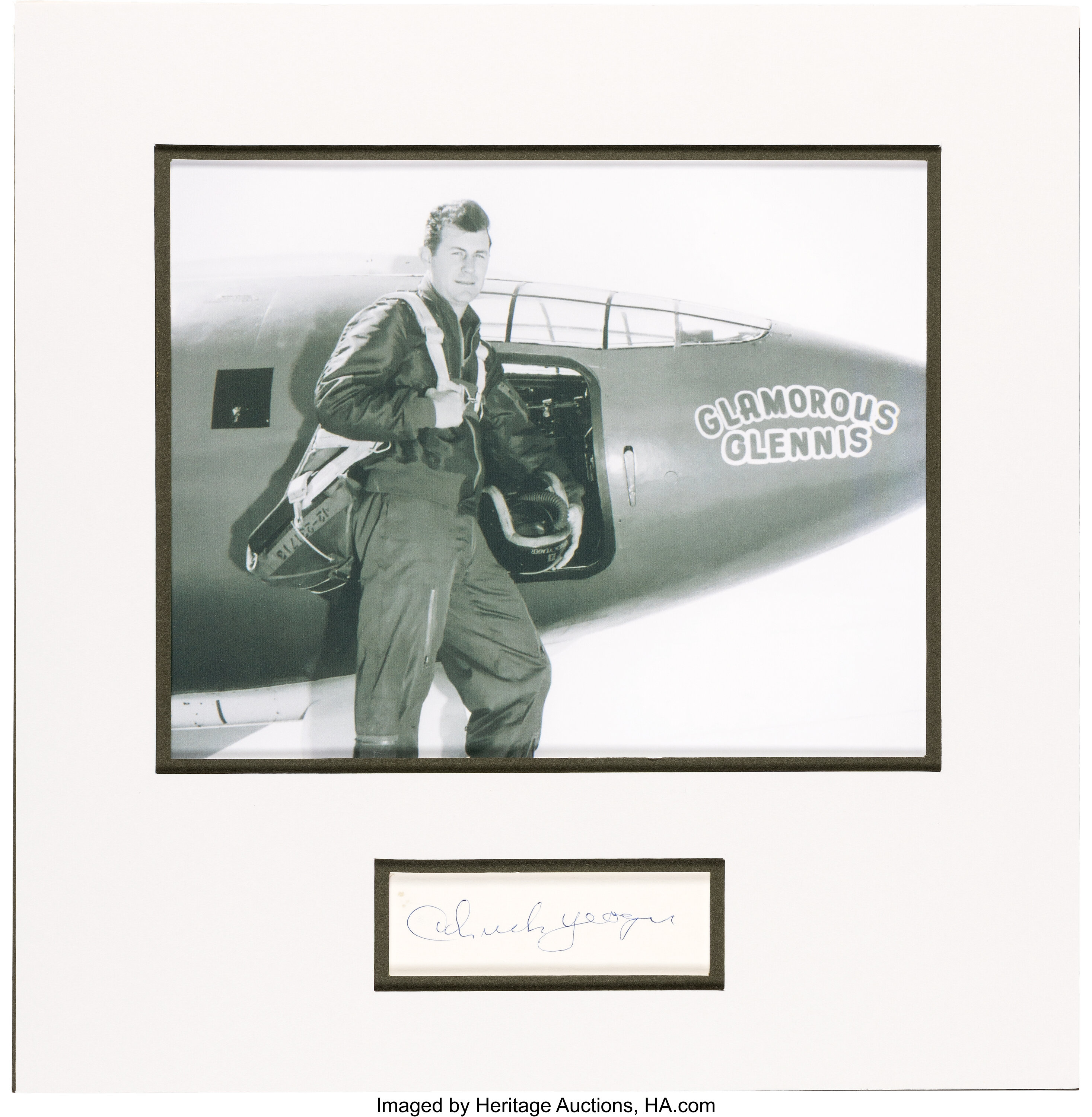 Chuck Yeager Signature and Photo with His "Glamorous Glennis" X-1 ...