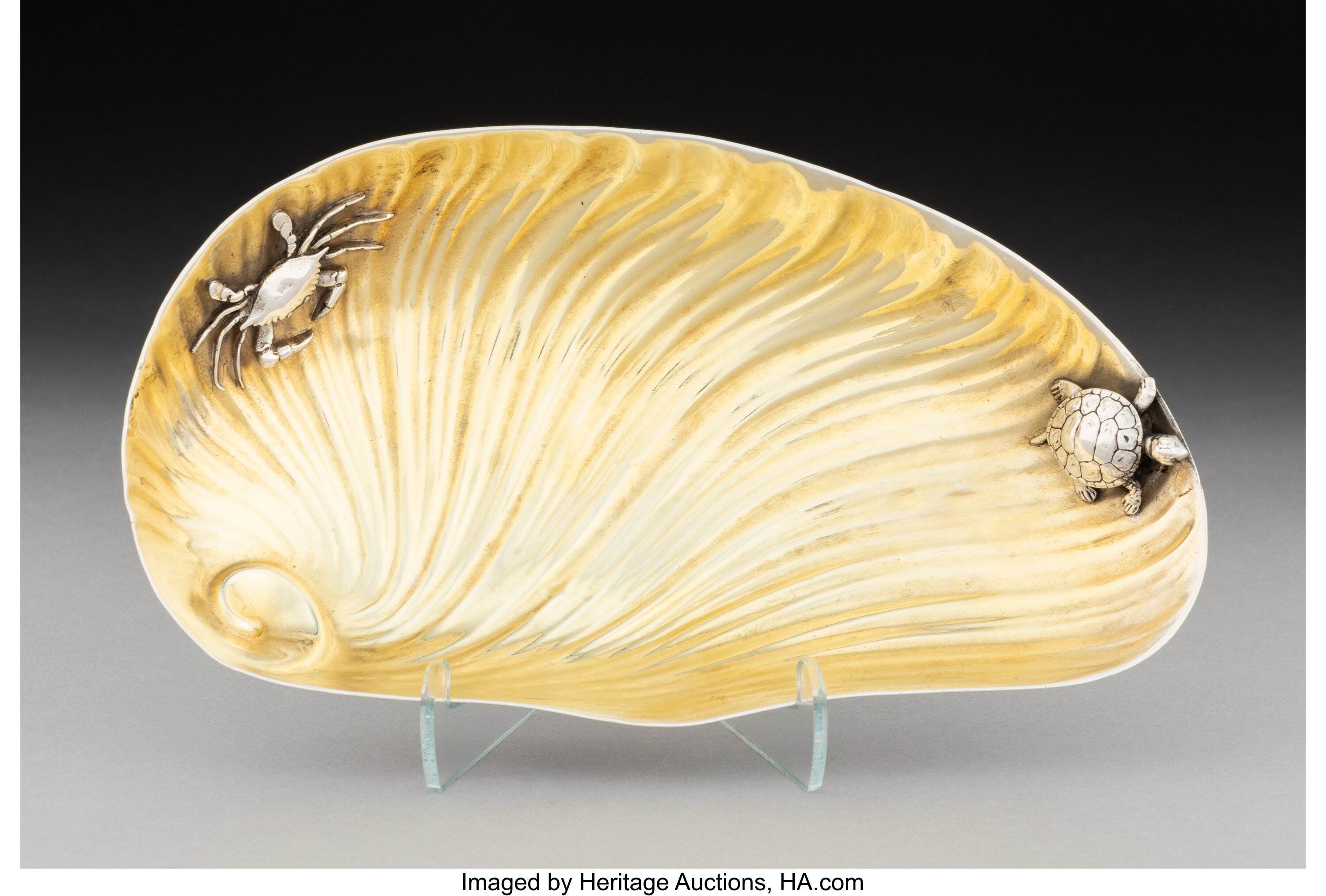 A Whiting Mfg. Co. Partial Gilt Silver Shell-Form Footed Dish with ...