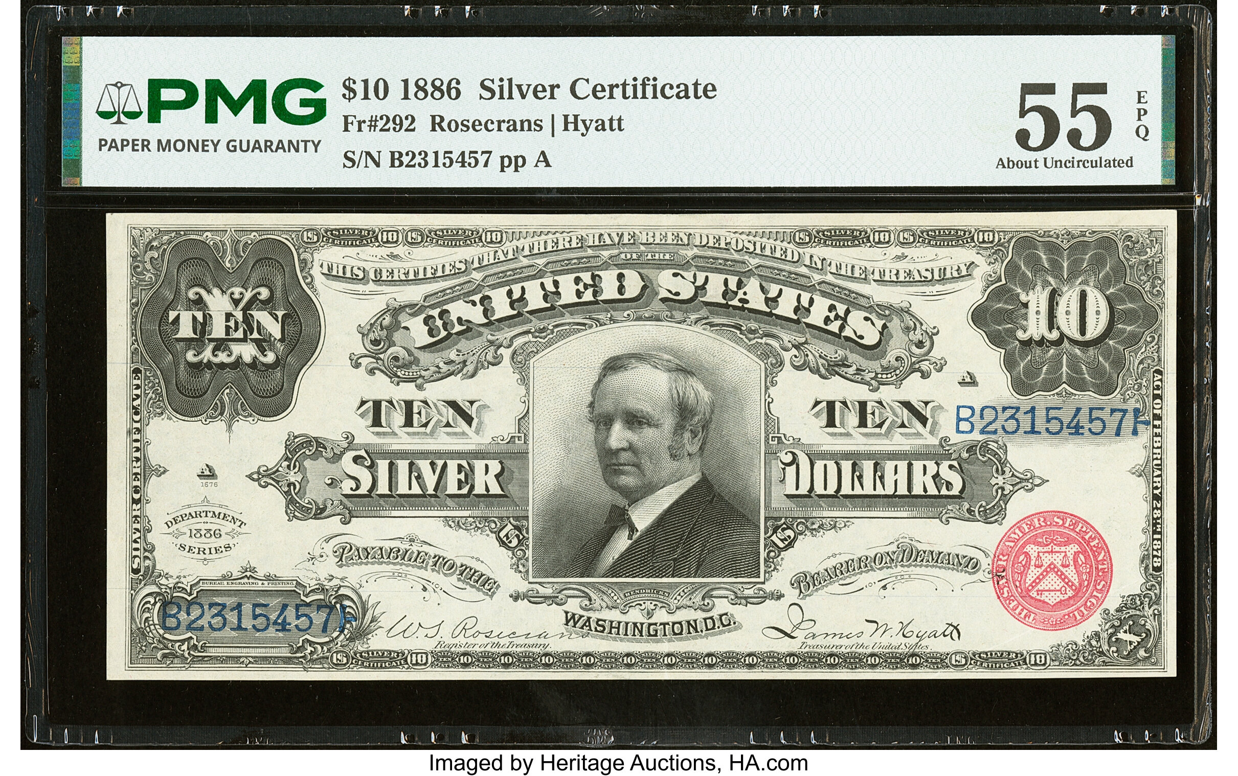 Fr. 292 $10 1886 Silver Certificate PMG About Uncirculated 55 EPQ ...